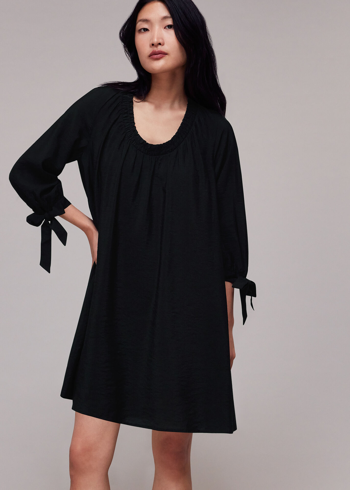 Black Lydia Gathered Trapeze Dress | WHISTLES | Whistles UK