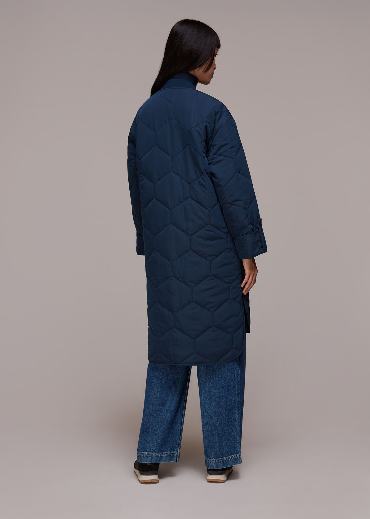 Navy Longline Quilted Coat | WHISTLES | Whistles US