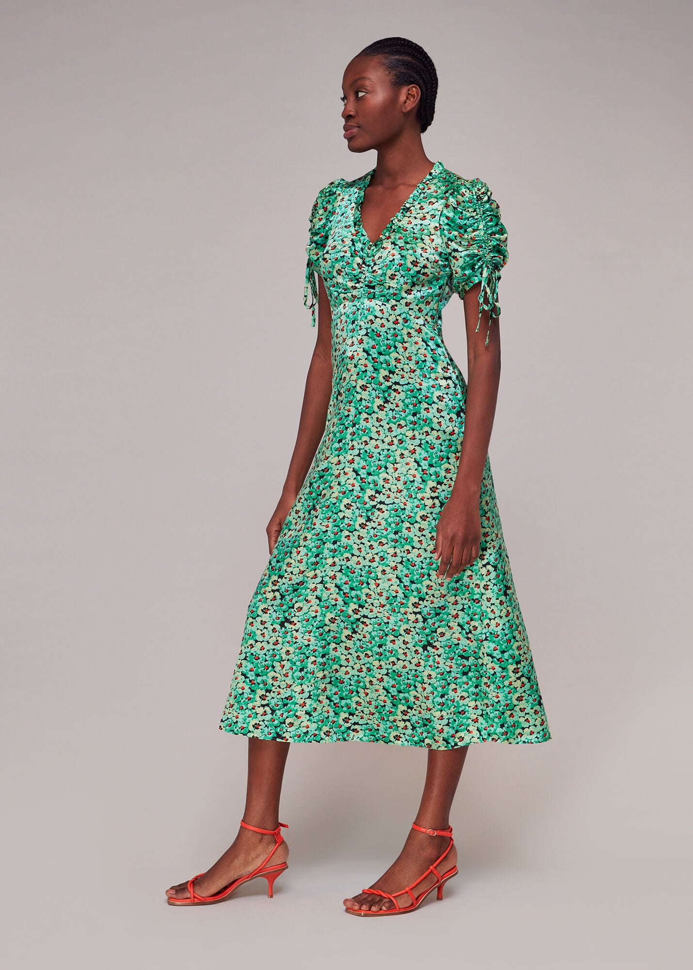 Green/Multi Pansy Meadow Silk Mix Dress | WHISTLES | Whistles UK