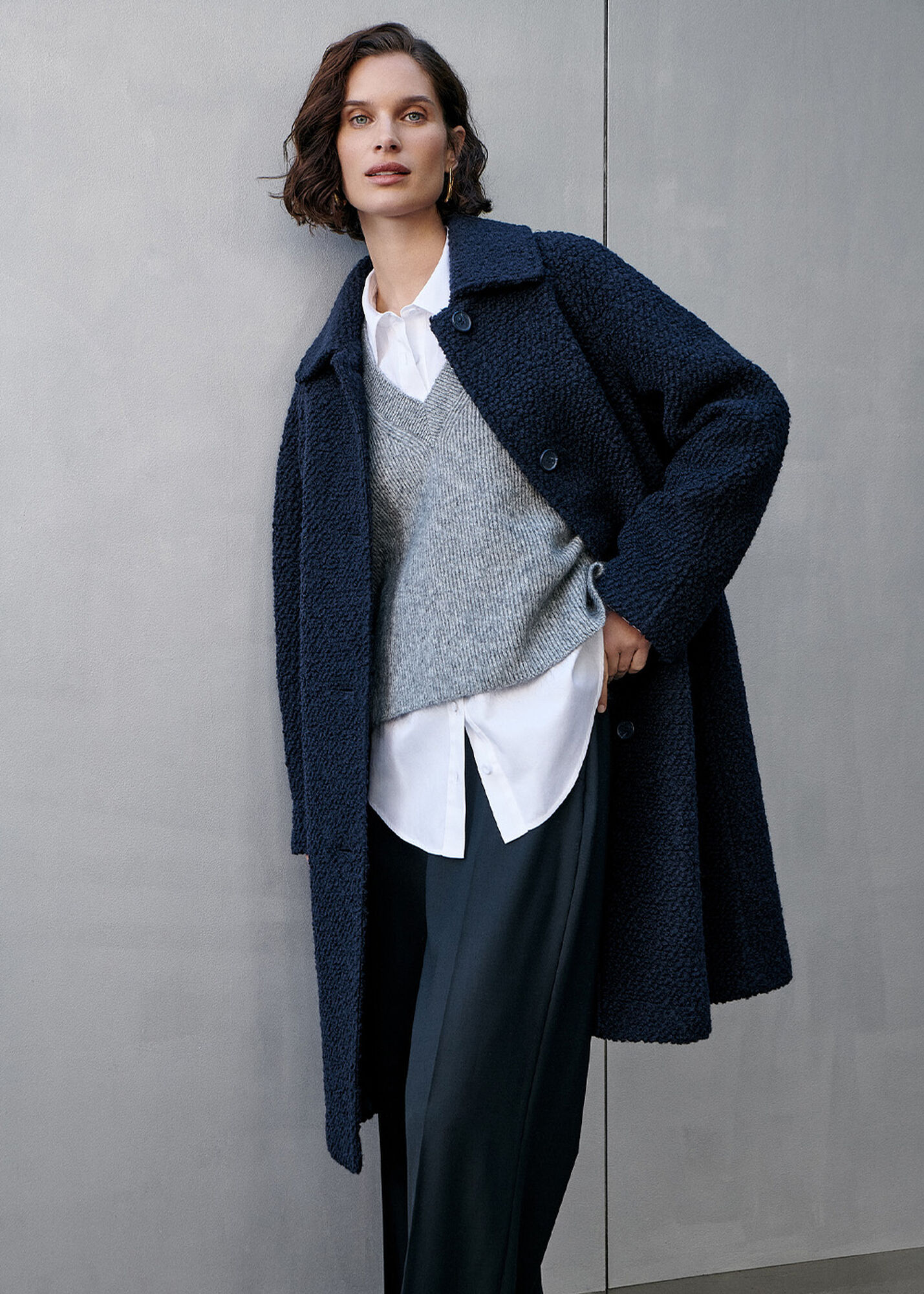 Navy Romy Boucle Coat | WHISTLES | Whistles UK