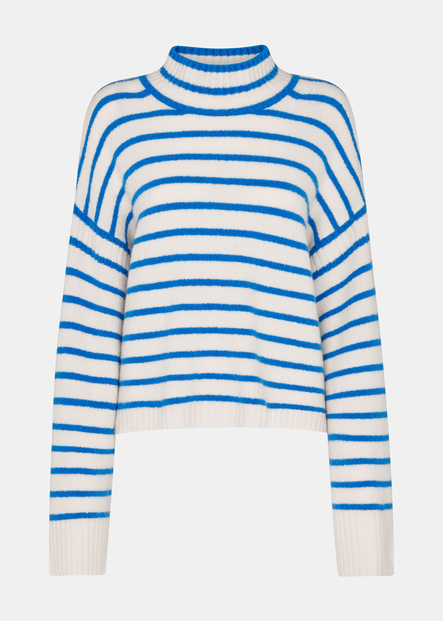 Blue/Multi Stripe Rib Detail Funnel Knit | WHISTLES | Whistles UK