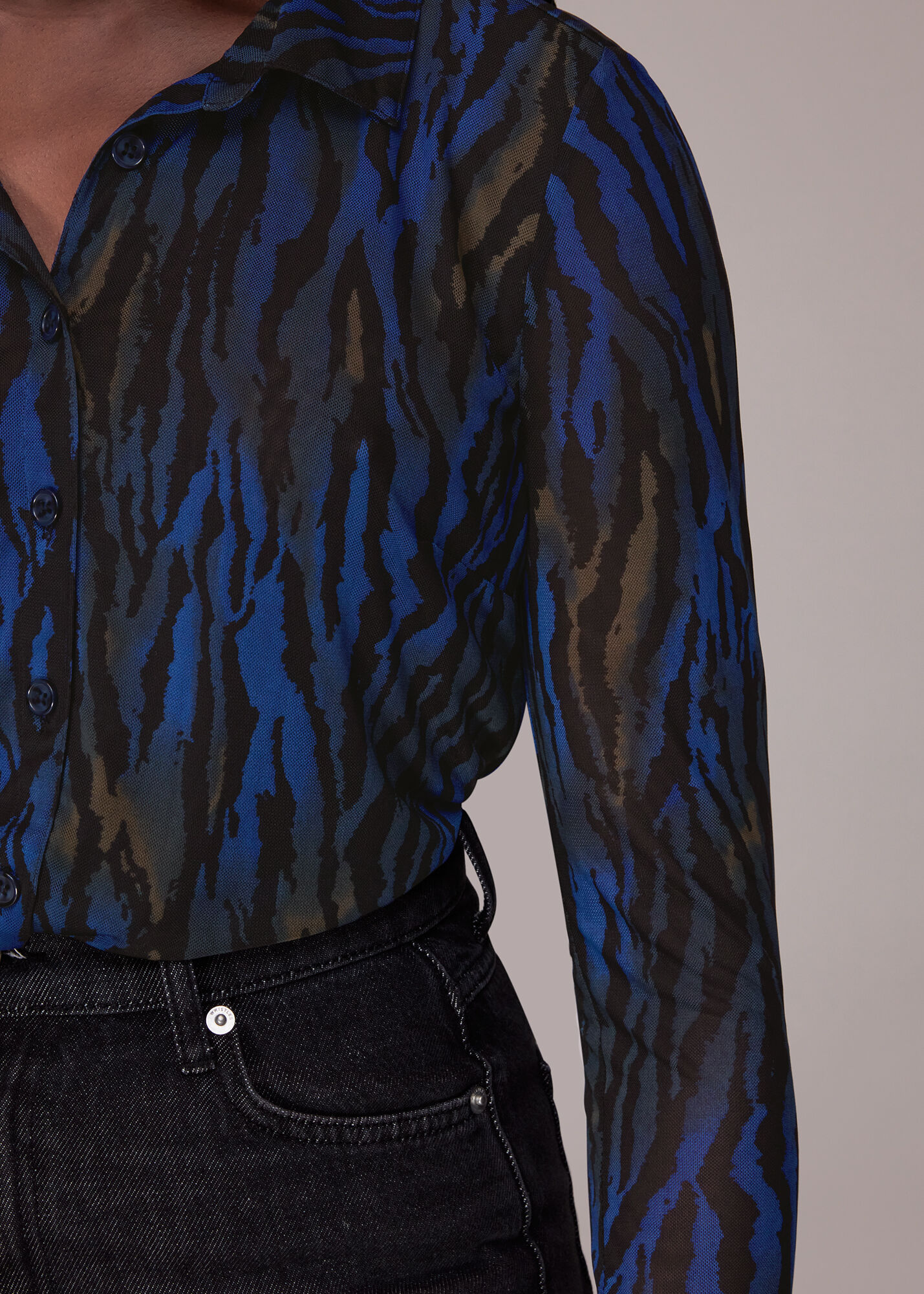 Blue/Multi Watercolour Tiger Mesh Shirt | WHISTLES | Whistles US