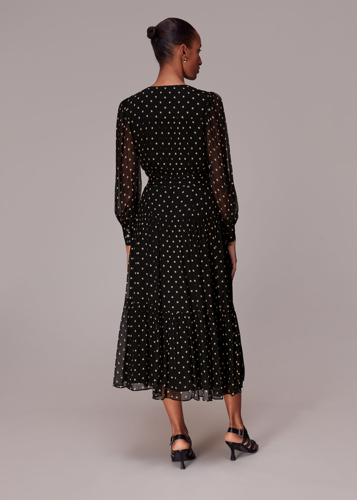 Black/Multi Spot Textured Midi Dress | WHISTLES | Whistles UK