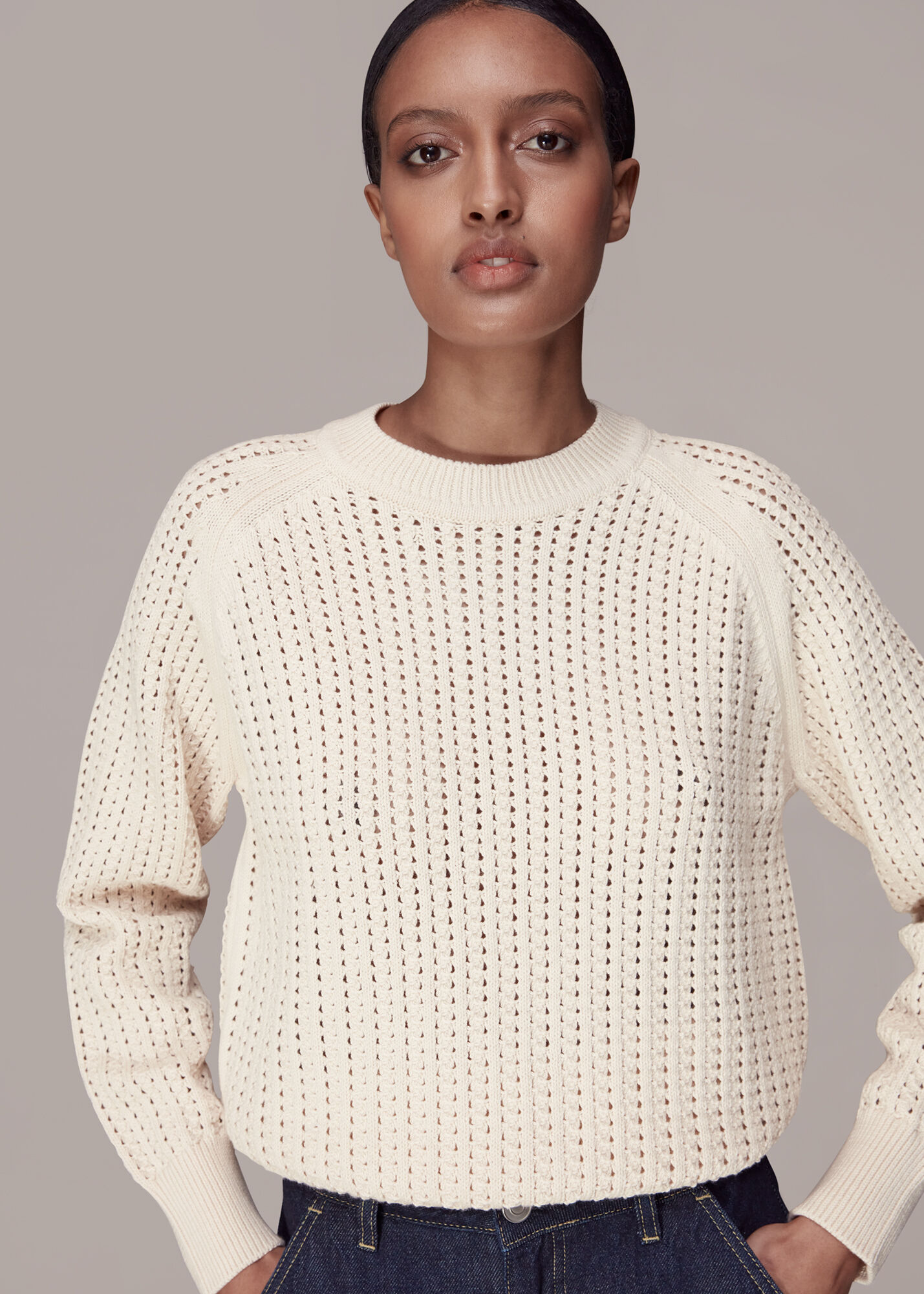 Neutral Pointelle Sweater | WHISTLES