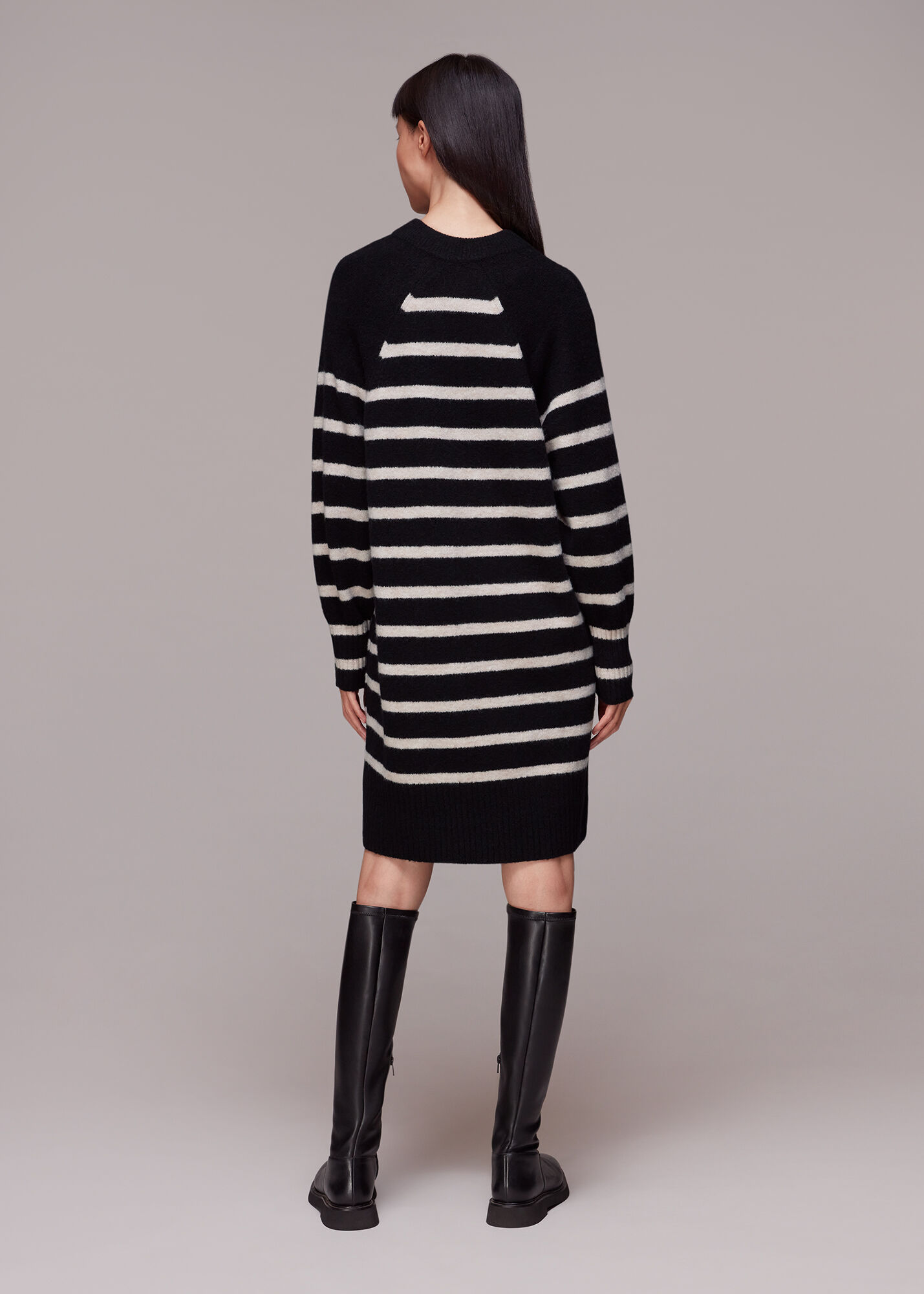 Blackmulti Stripe Crew Neck Knit Dress Whistles