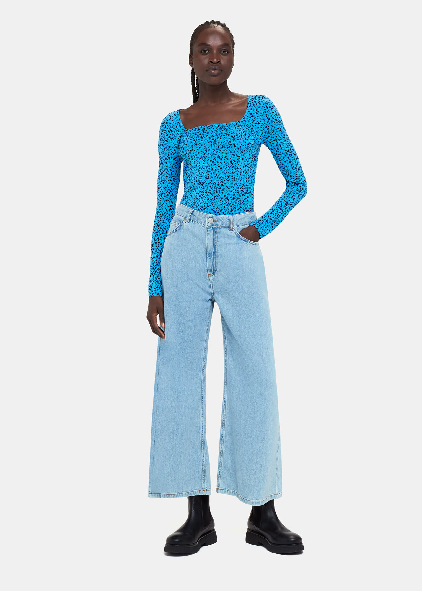 Blue/Multi Micro Bouquet Square Neck | WHISTLES | Whistles UK