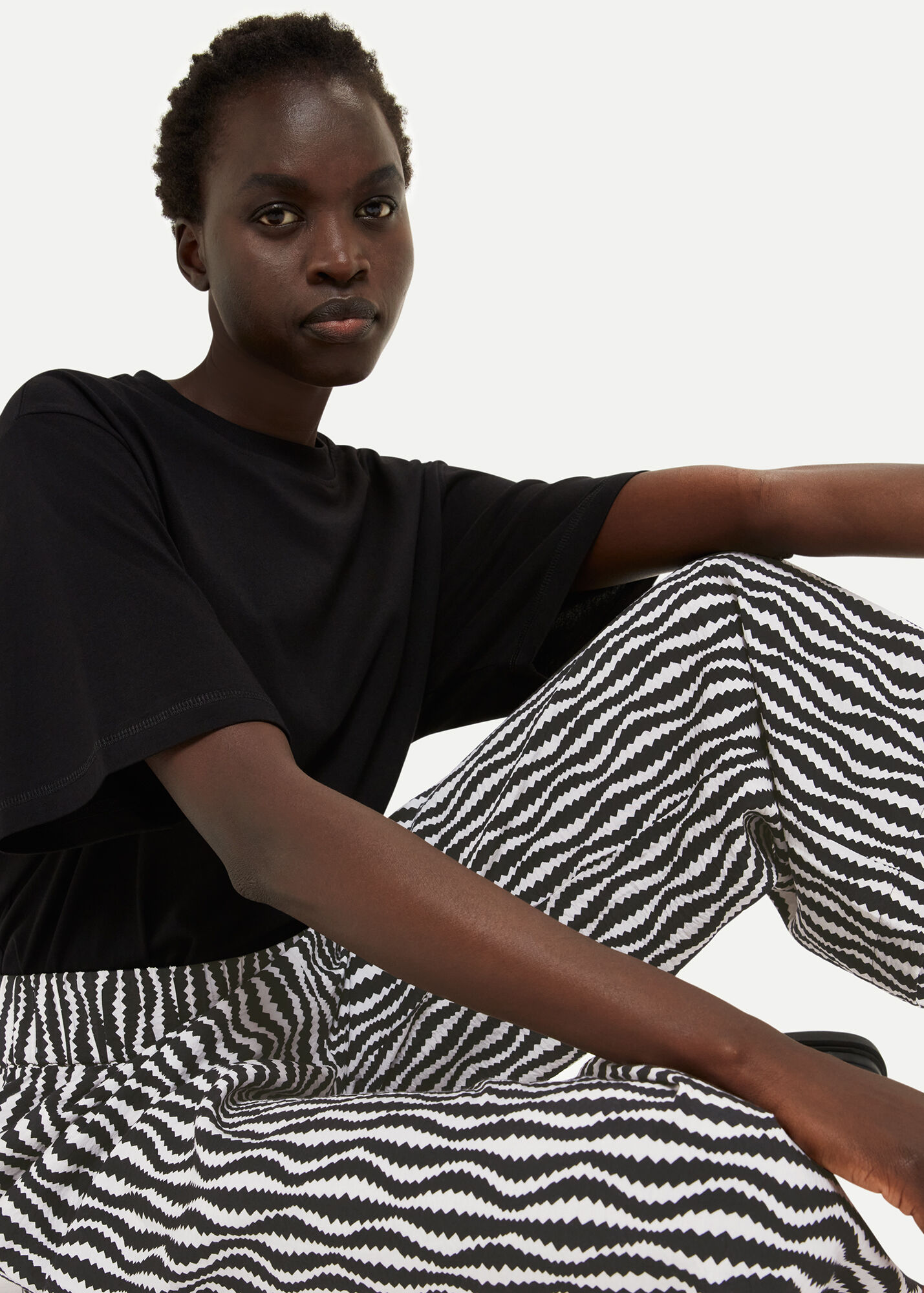 Black/White Optical Rope Cropped Trouser | WHISTLES | Whistles UK
