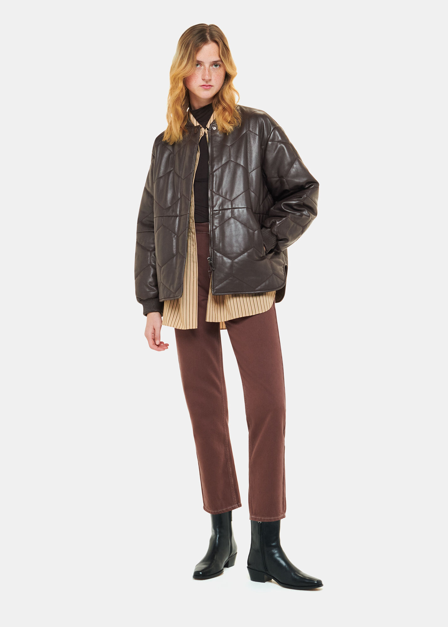 Burgundy Cleo Leather Quilted Jacket | WHISTLES