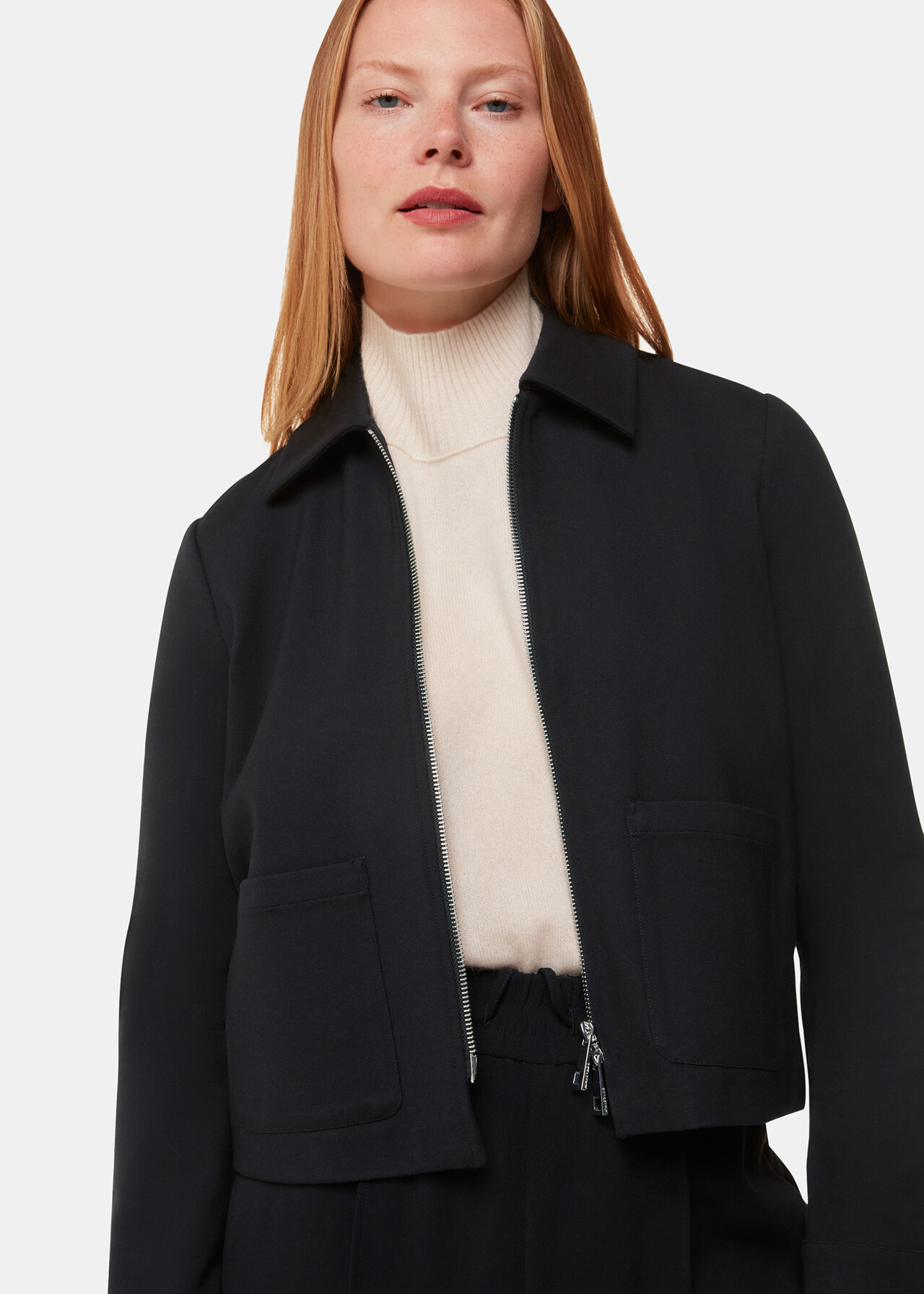 Black Marla Ponte Zip Through Jacket | WHISTLES | Whistles US