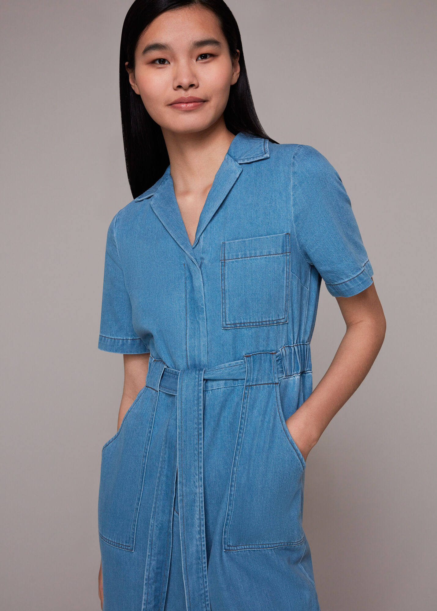 Denim Denim Collar Jumpsuit | WHISTLES | Whistles UK