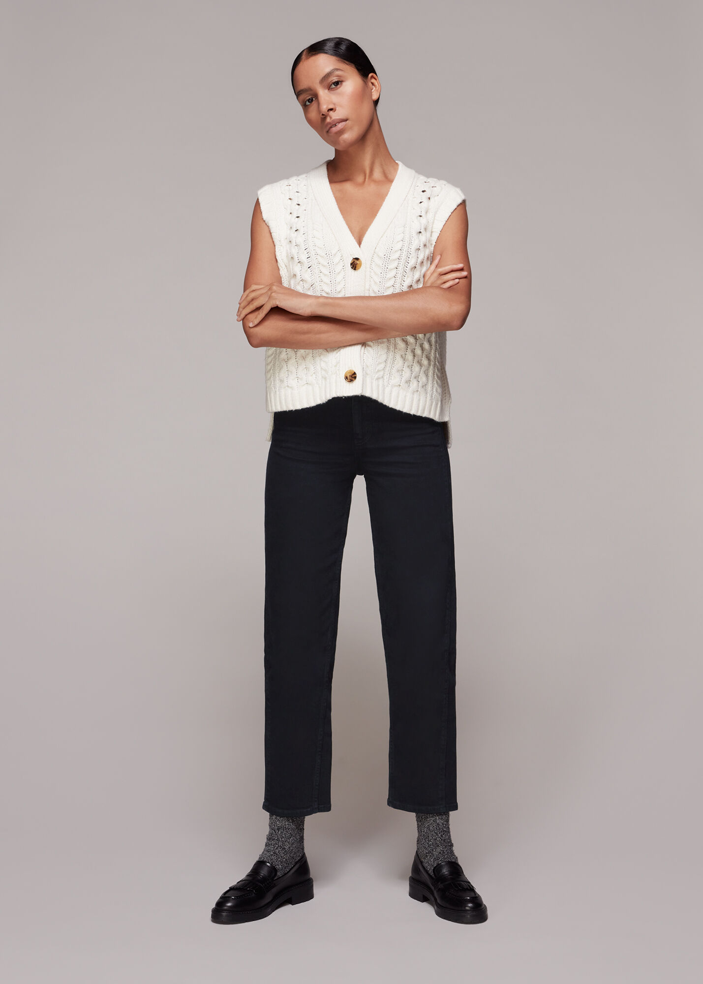 Black Long Stretch Barrel Leg Jean | WHISTLES | Whistles UK