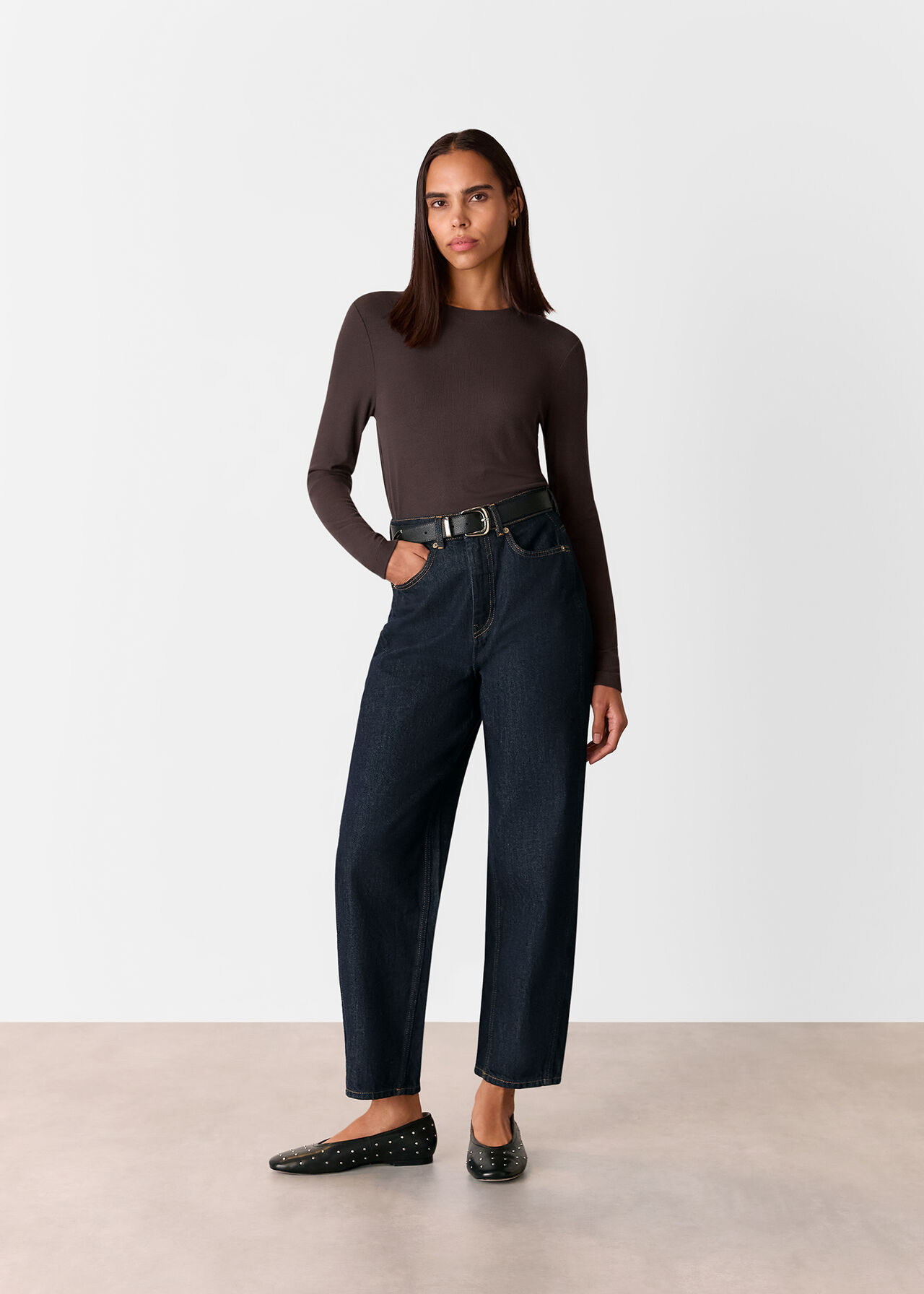 Brown Essential Ribbed Crew | WHISTLES