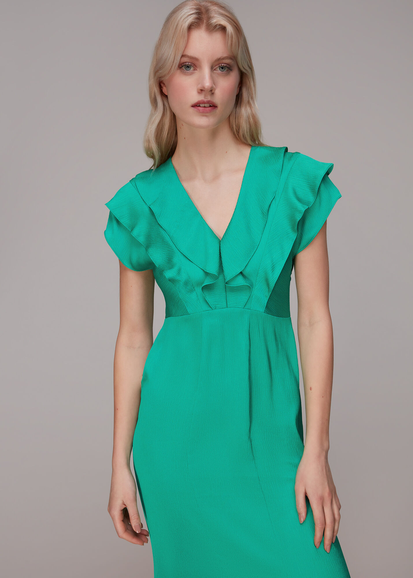 Green Adeline Frill Midi Dress | WHISTLES | Whistles UK