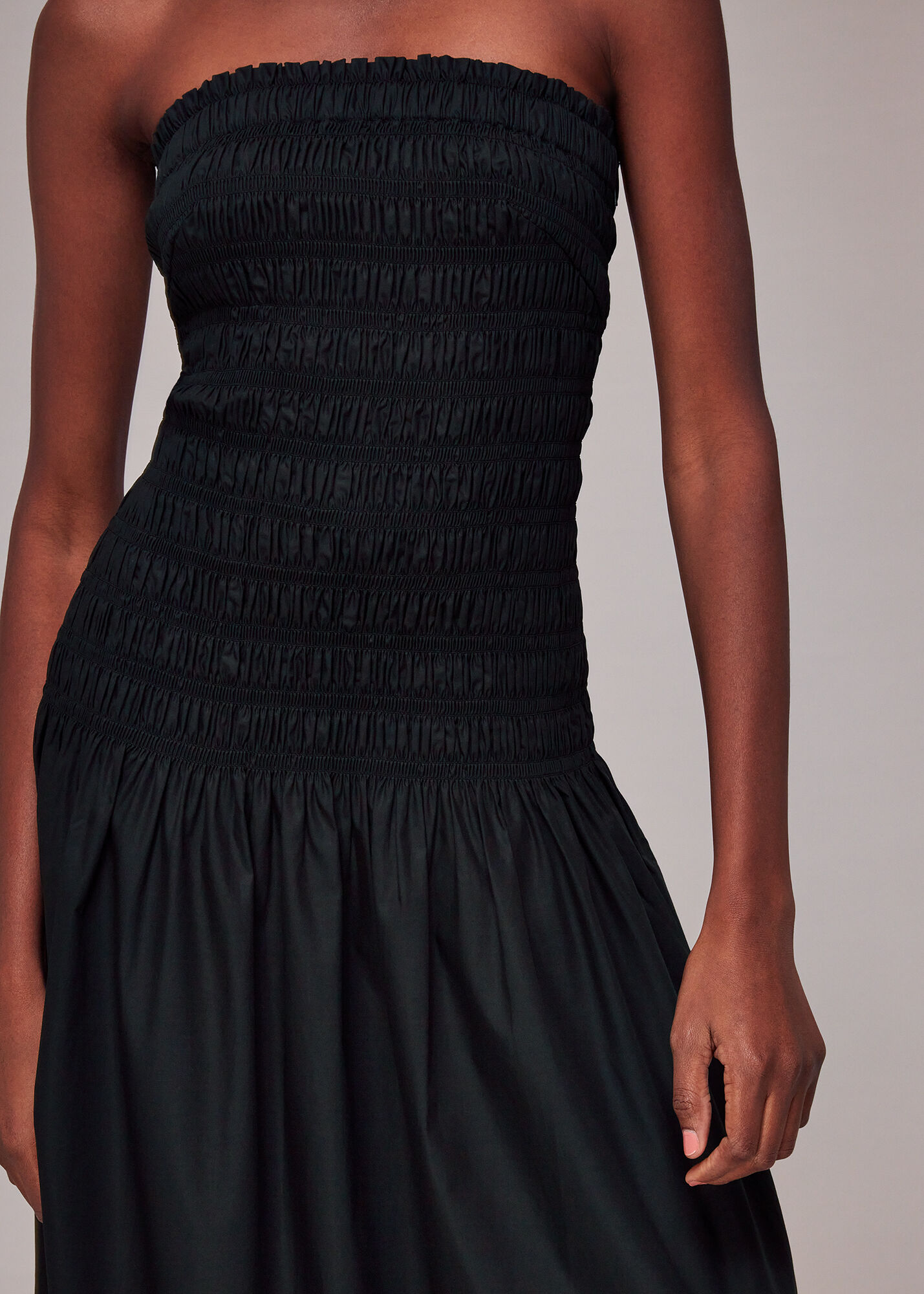 Black Shirred Bandeau Poplin Dress | WHISTLES | Whistles UK