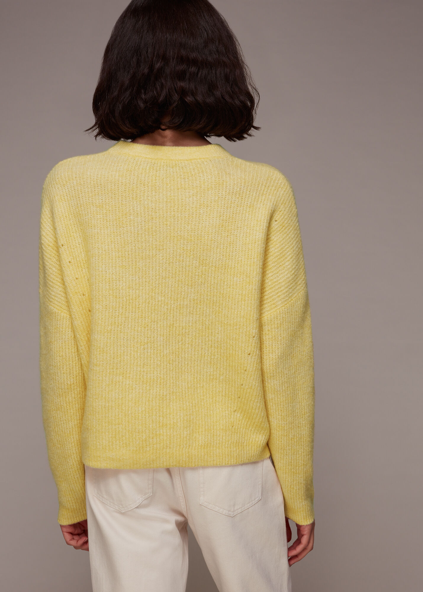 Yellow Ribbed Crew Neck Jumper | WHISTLES | Whistles UK