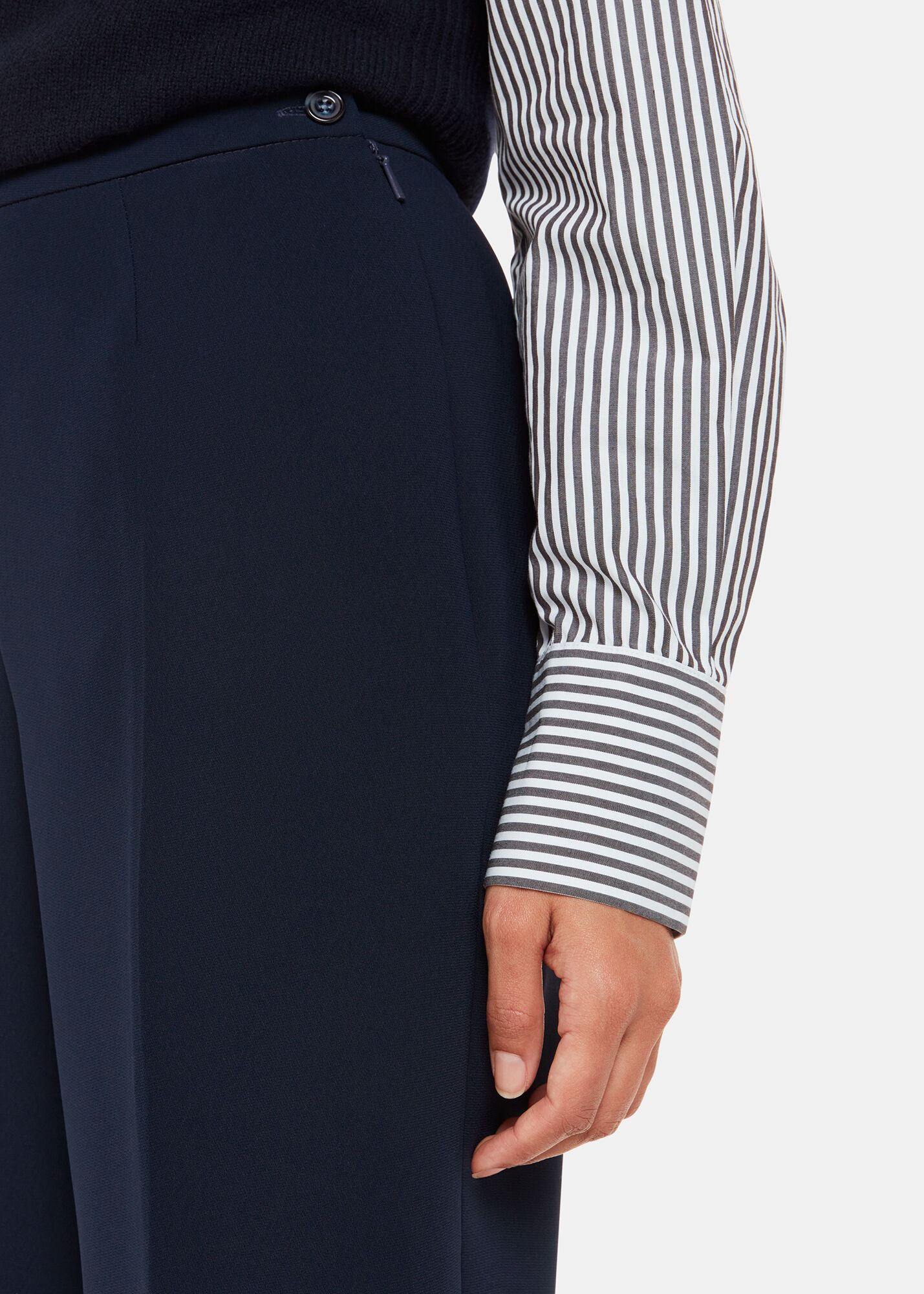 Navy Wide Leg Cropped Trouser | WHISTLES | Whistles UK