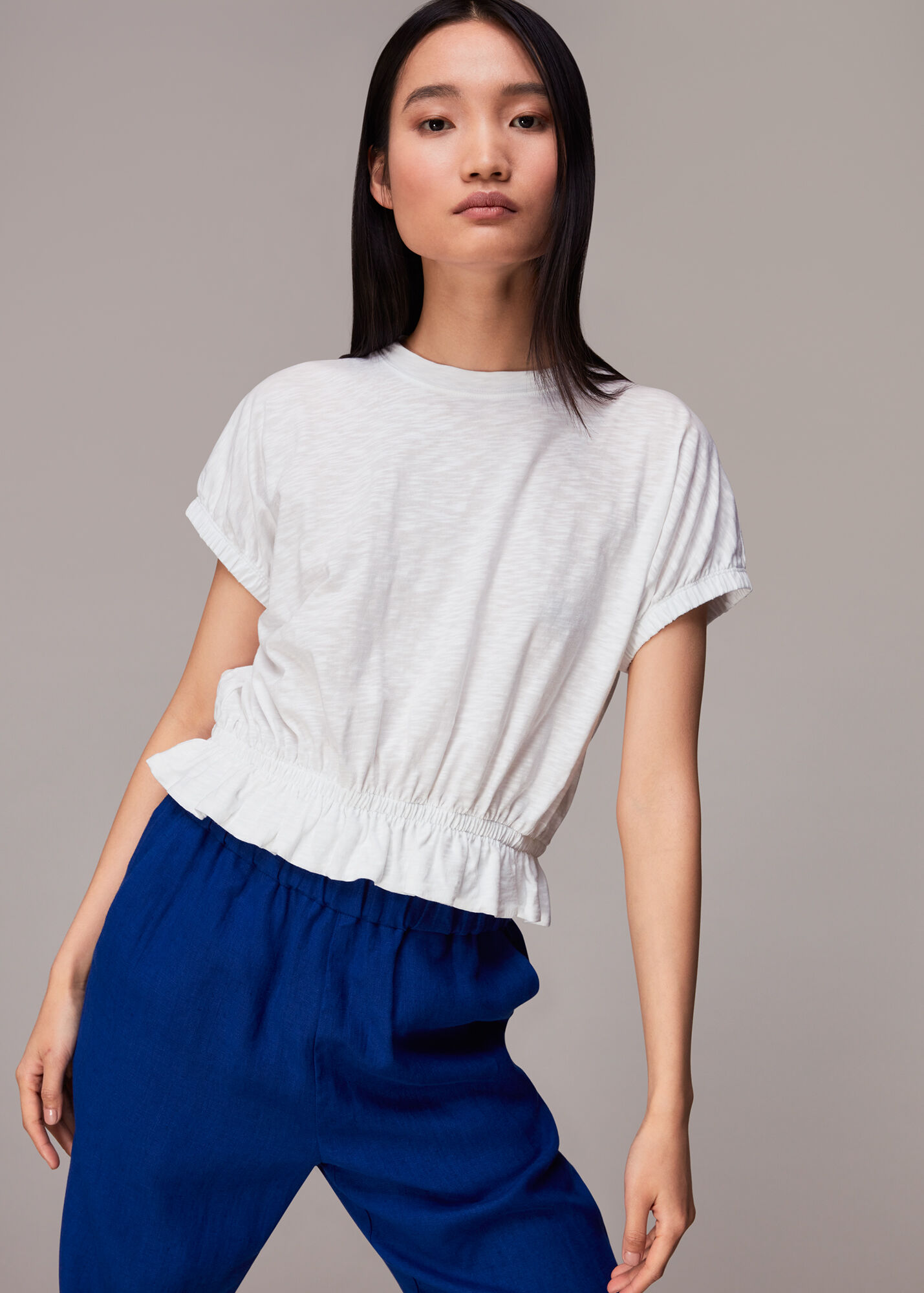 White Celly Gathered Hem Top | WHISTLES | Whistles UK