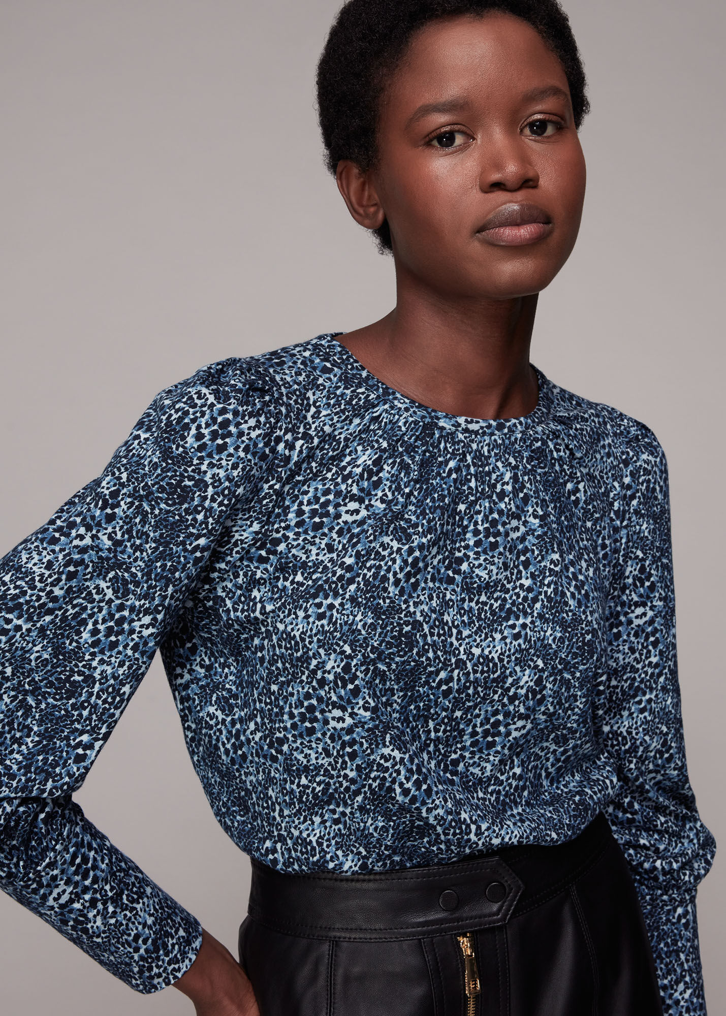 Blue/Multi Micro Animal Deep Cuff Top | WHISTLES | Whistles US