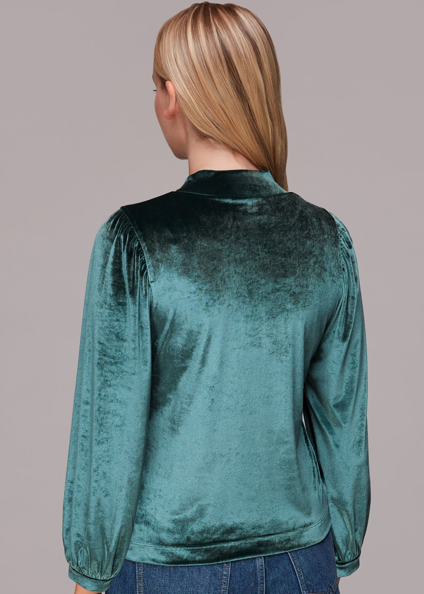 Dark Green High Neck Velvet Top | WHISTLES | Whistles US
