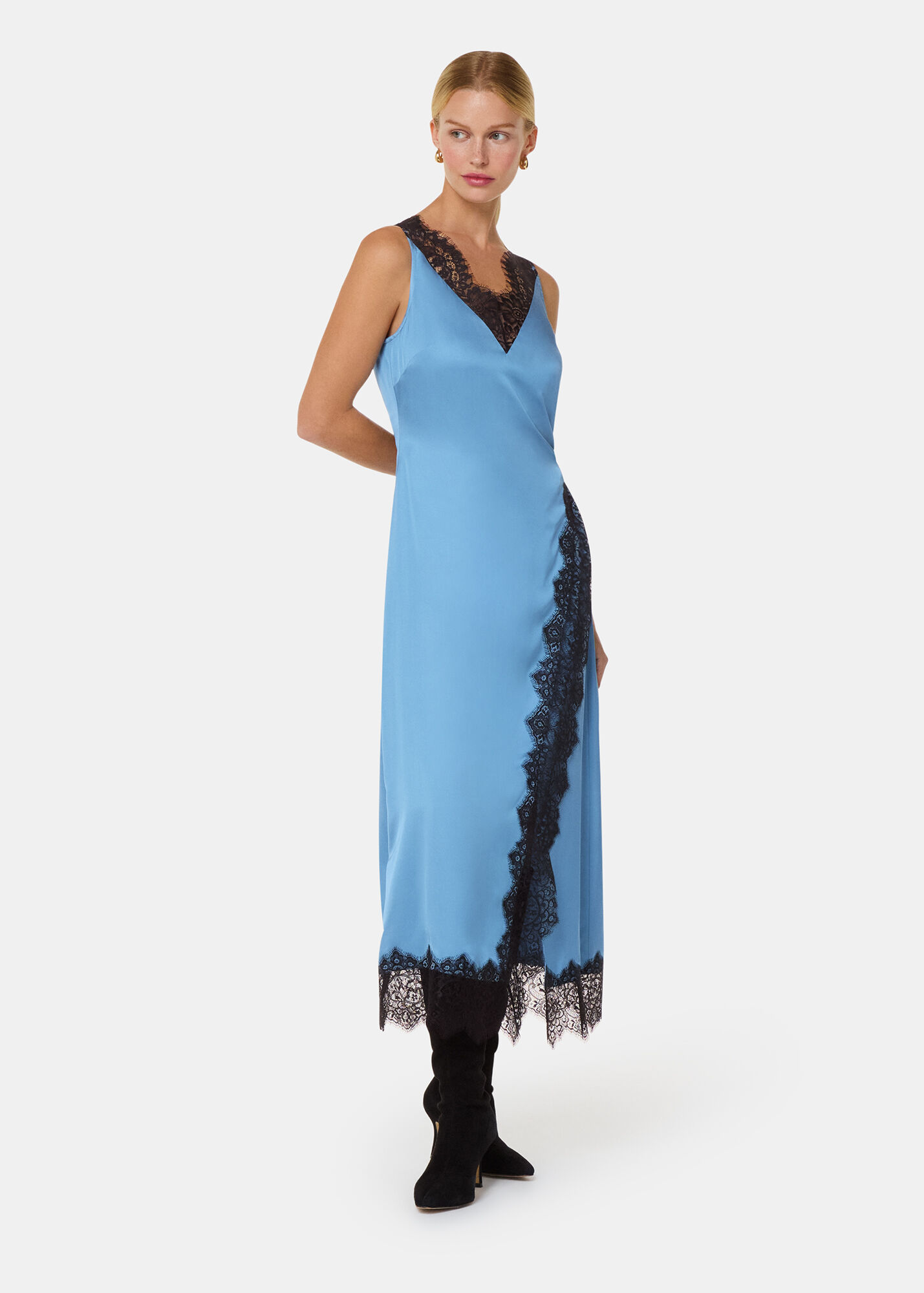 Blue/Multi Iris Lace Detail Wrap Dress | WHISTLES | Whistles AU