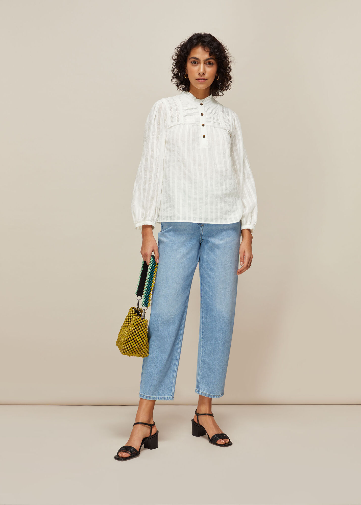 Ivory Joy Cotton Dobby Top | WHISTLES | Whistles UK