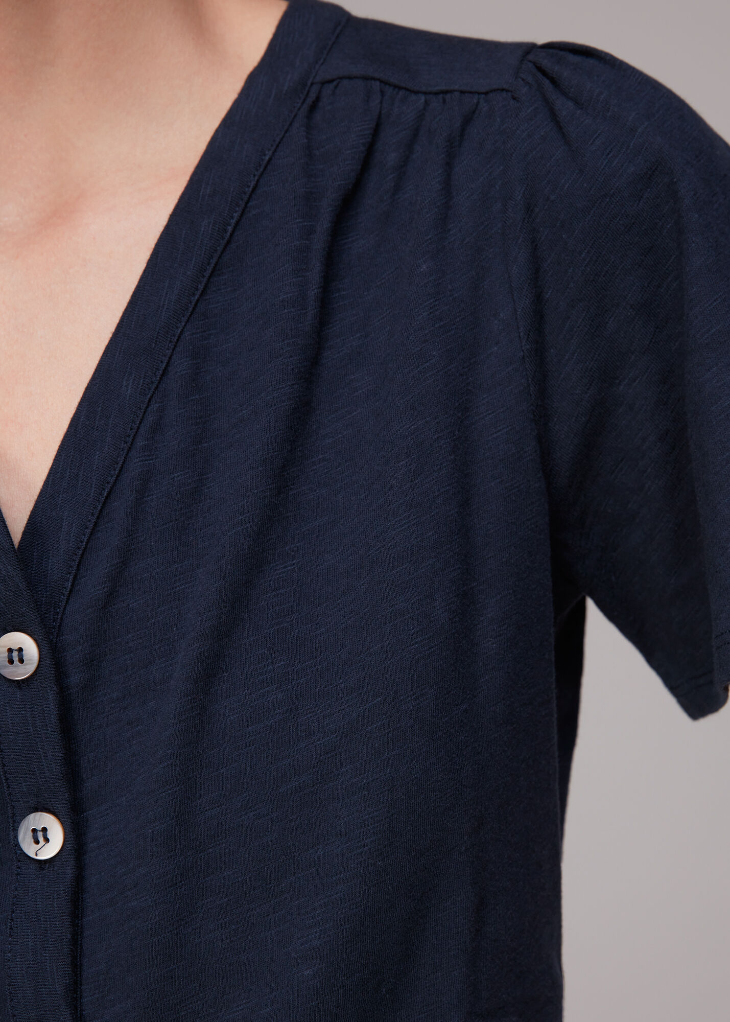 Navy Maeve V Neck Button Front Tee | WHISTLES