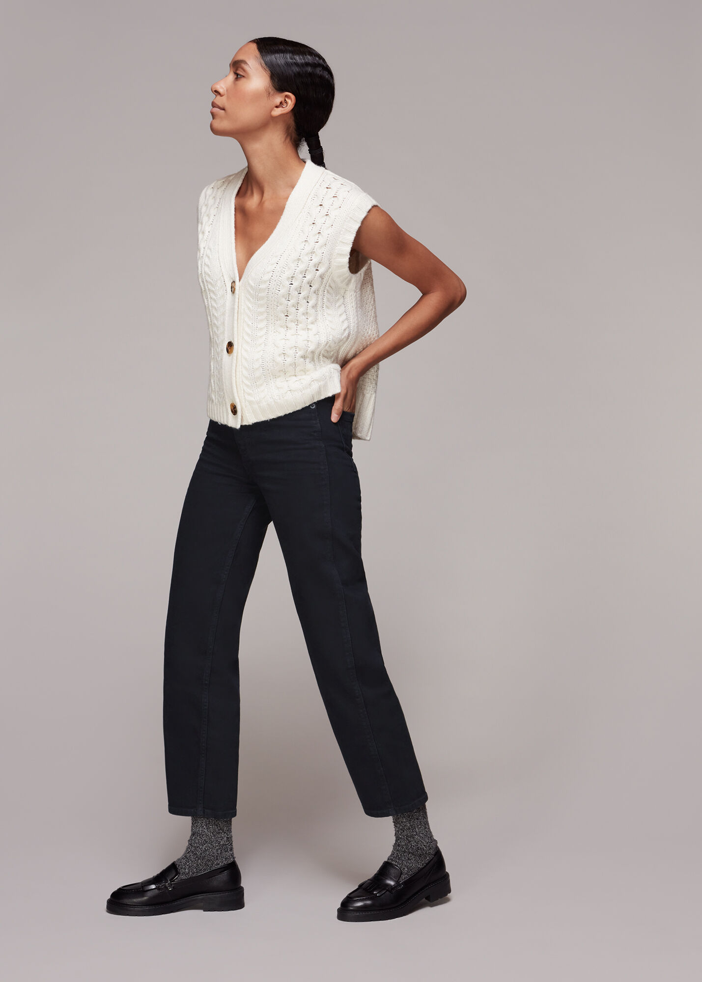 Black Long Stretch Barrel Leg Jean | WHISTLES | Whistles UK