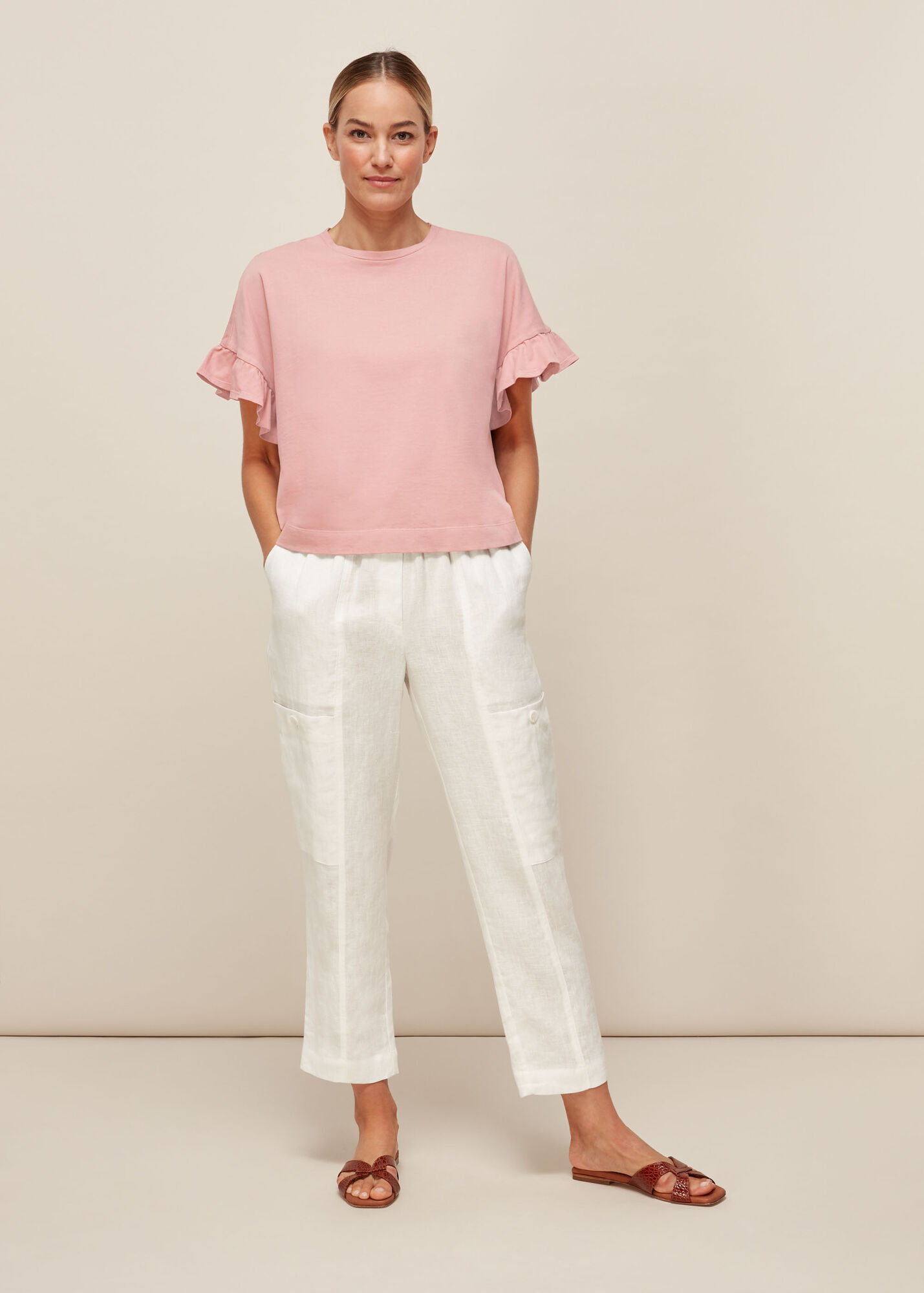 Pale Pink Cotton Frill Tshirt | WHISTLES | Whistles US