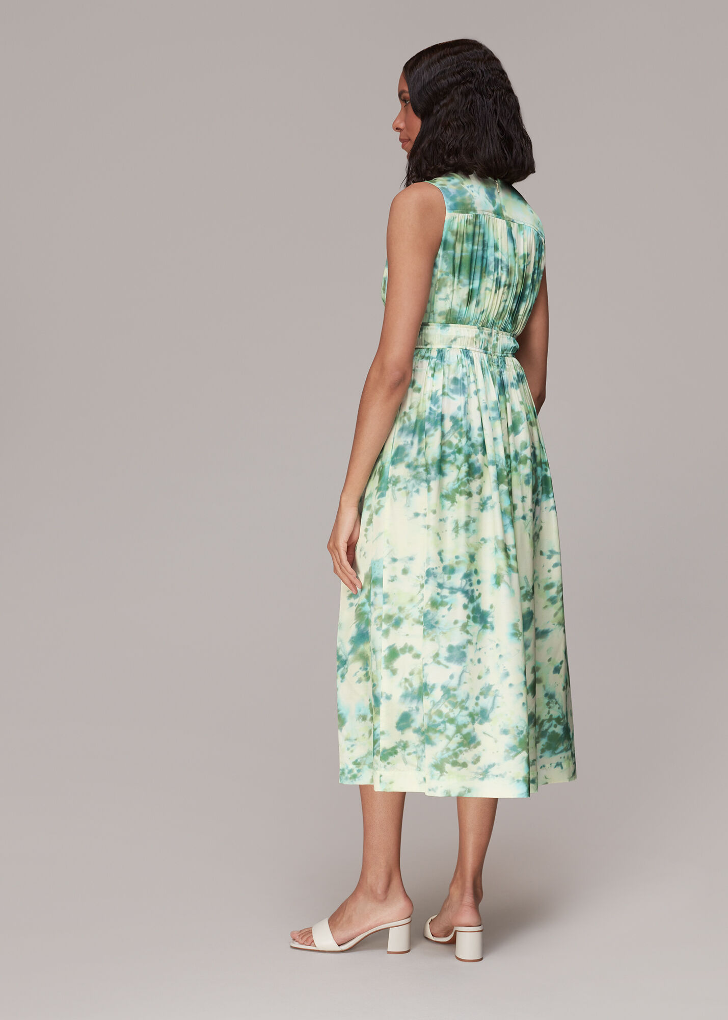 Green/Multi Waterflower Silk Mix Dress | WHISTLES | Whistles UK