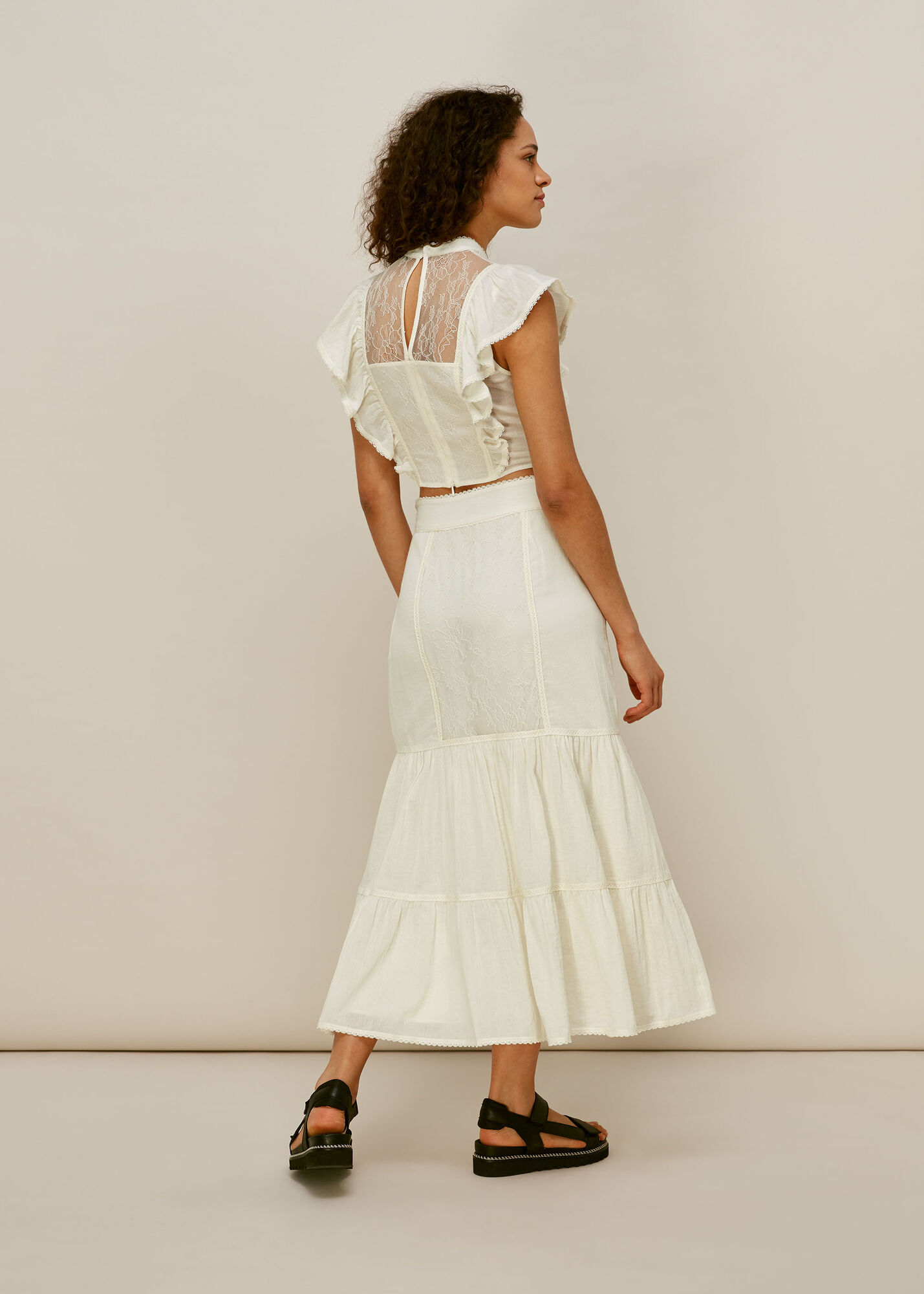 Ivory Mixed Lace Frill Skirt | WHISTLES | Whistles UK