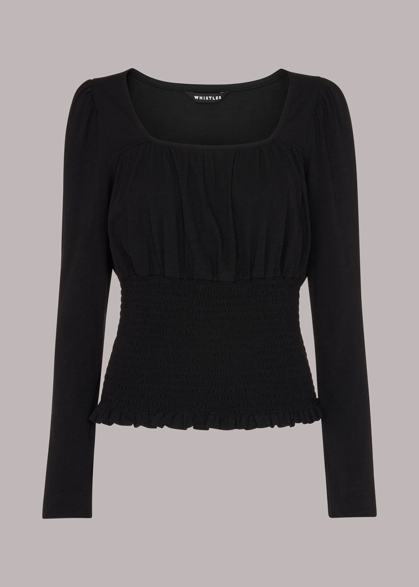 Black Square Neck Shirred Top | WHISTLES | Whistles UK