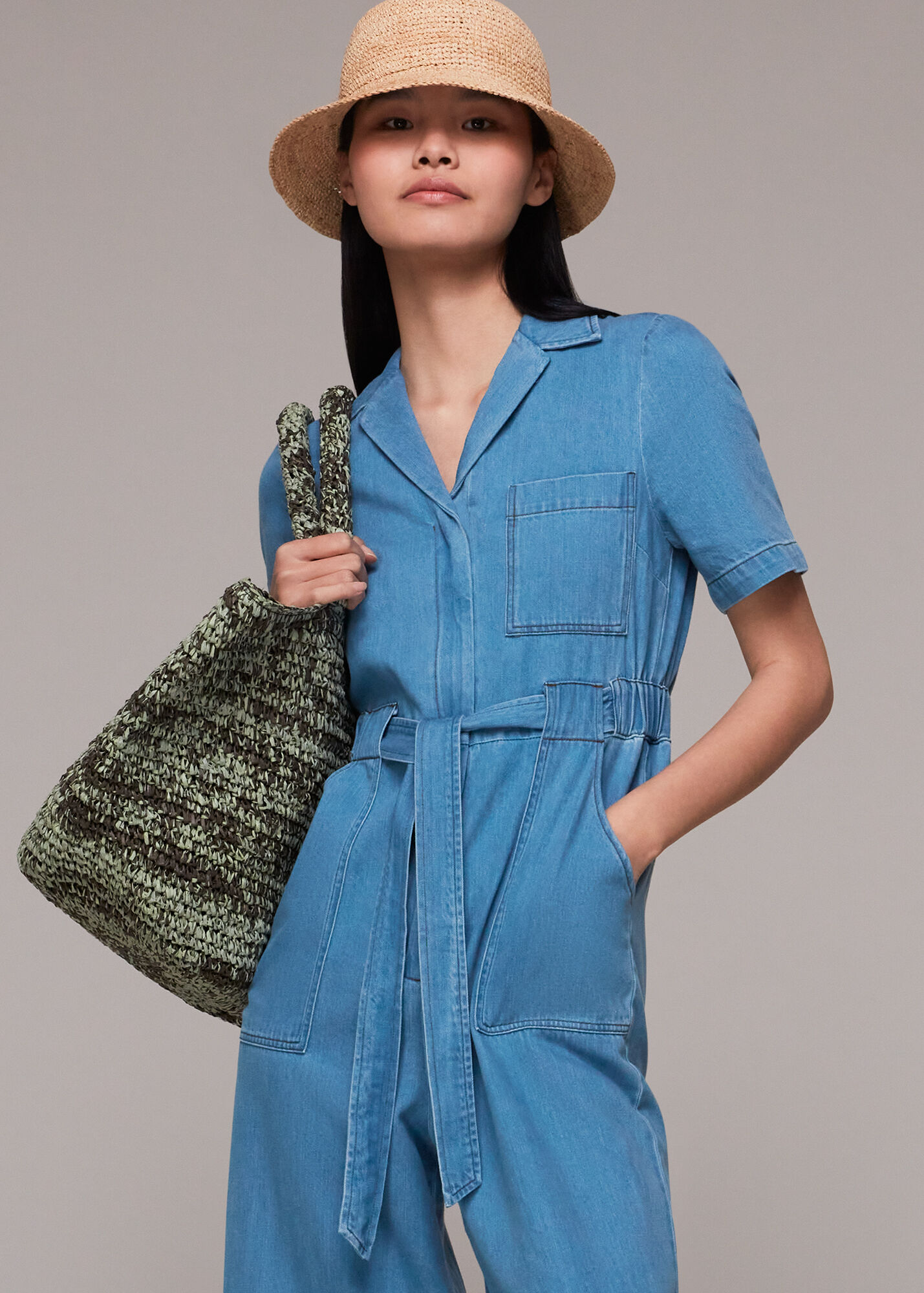 Denim Denim Collar Jumpsuit | WHISTLES | Whistles UK