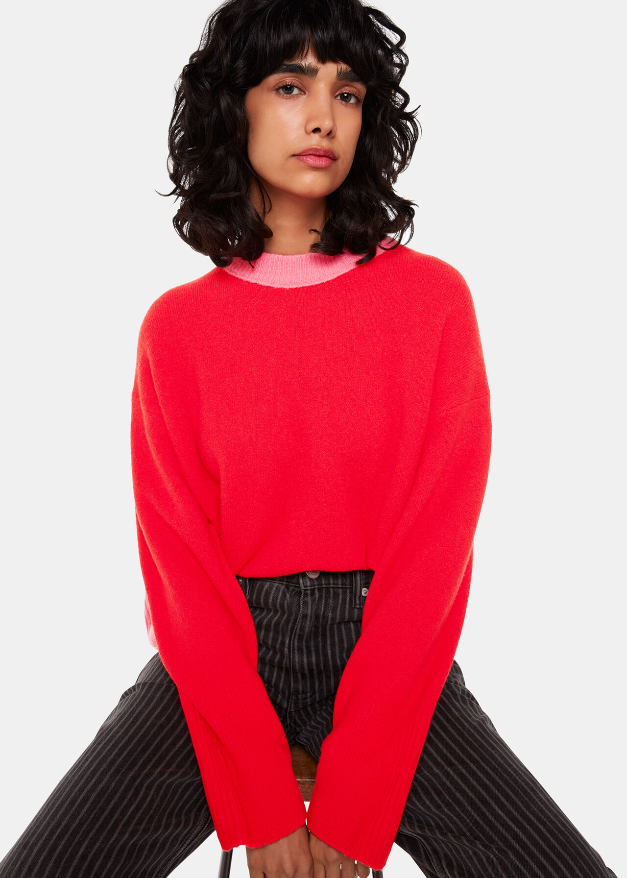 Red/Multi Colour Block Crew Neck Knit | WHISTLES | Whistles US