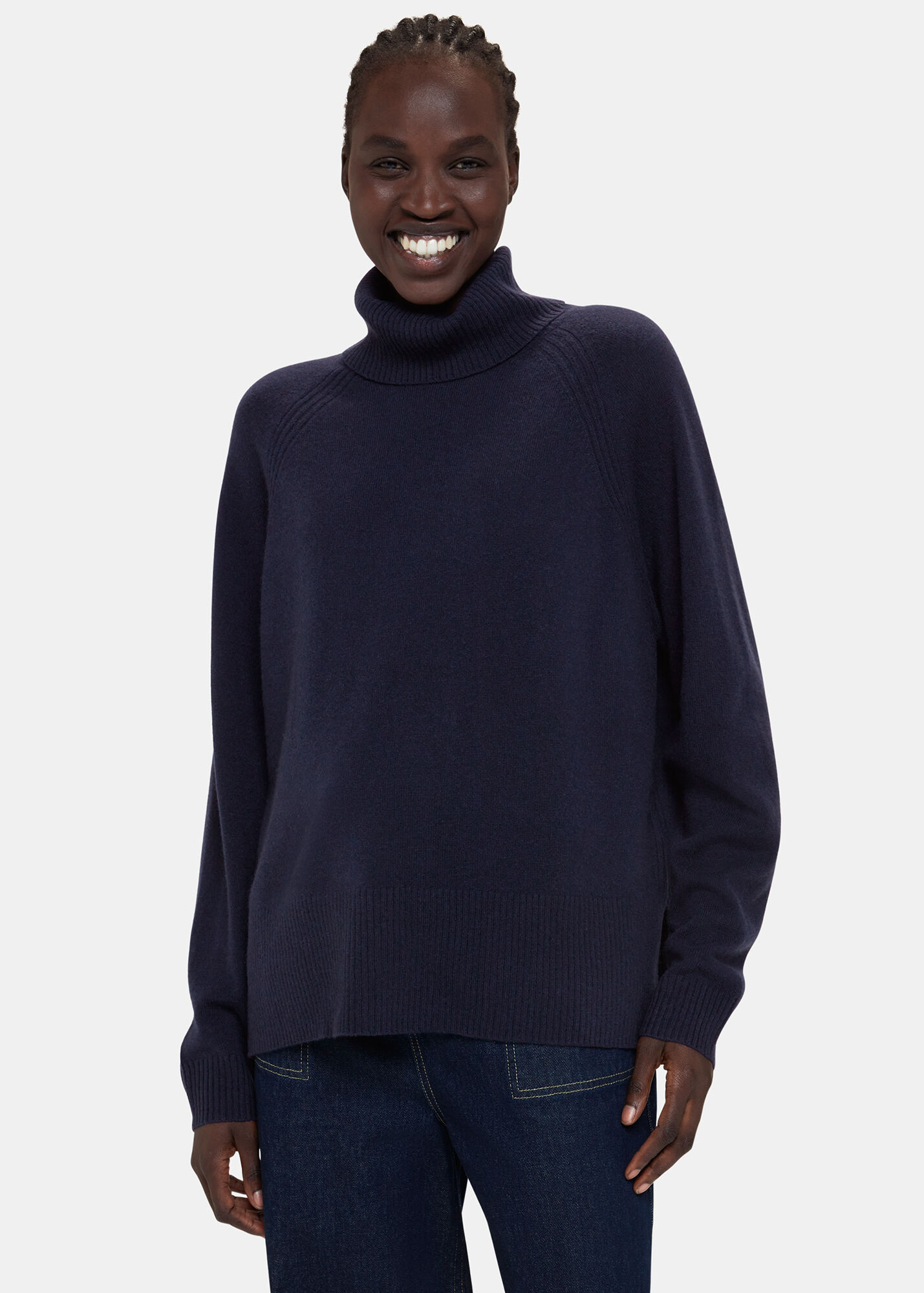 Navy Cashmere Roll Neck Jumper | Whistles | Whistles UK