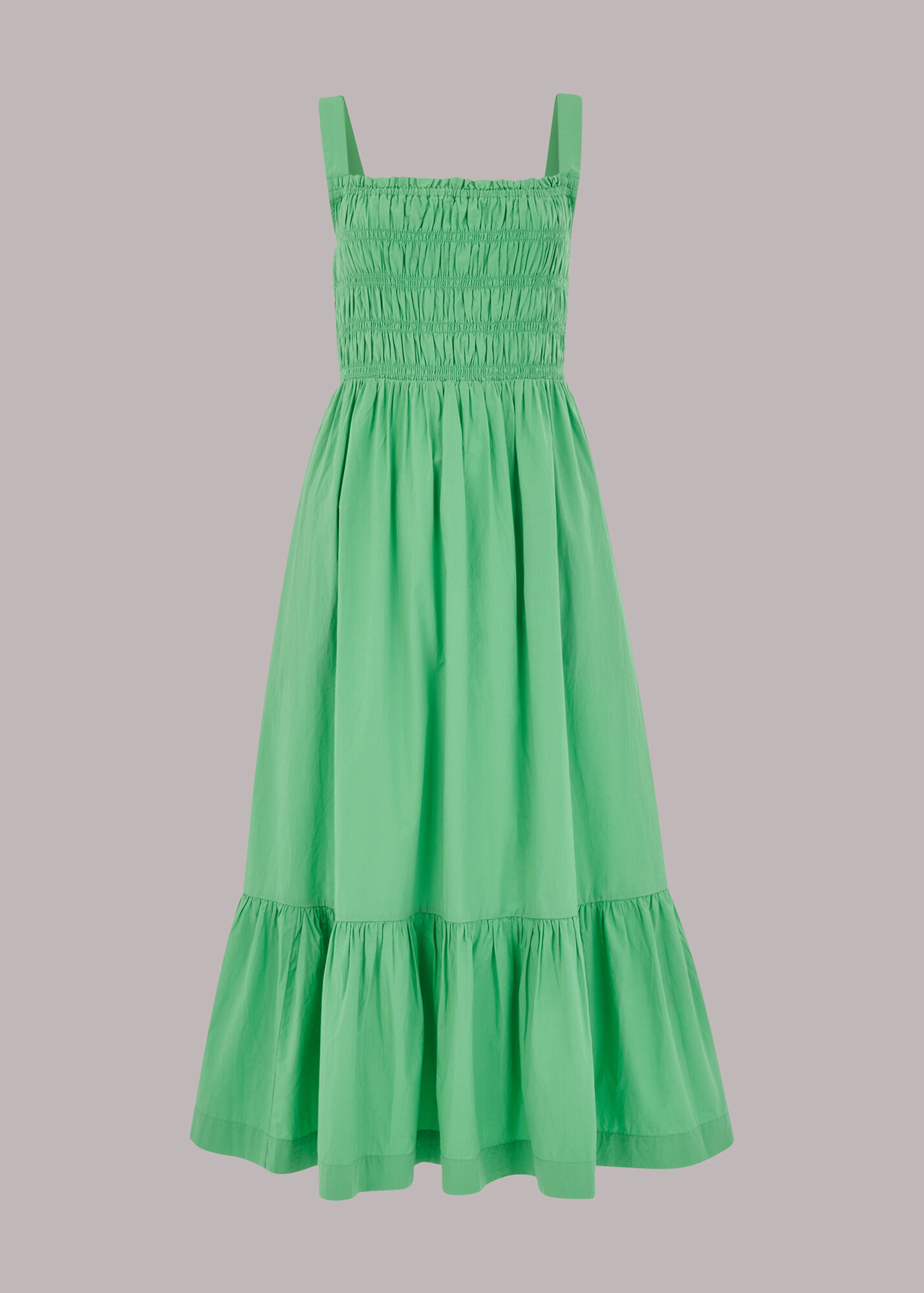 Green Greta Ruched Poplin Dress | WHISTLES | Whistles UK