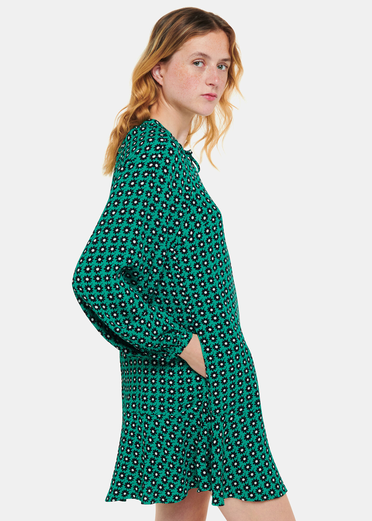 Green/Multi Floral Dot Flippy Dress | WHISTLES | Whistles UK