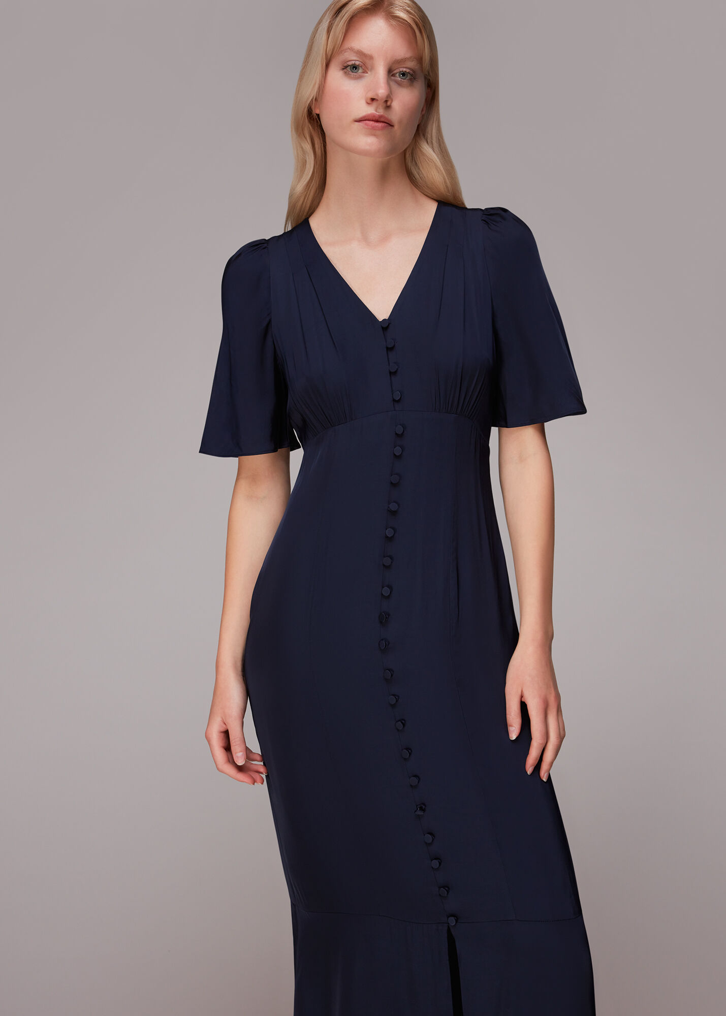 Navy Simone Satin Maxi Dress | WHISTLES | Whistles UK