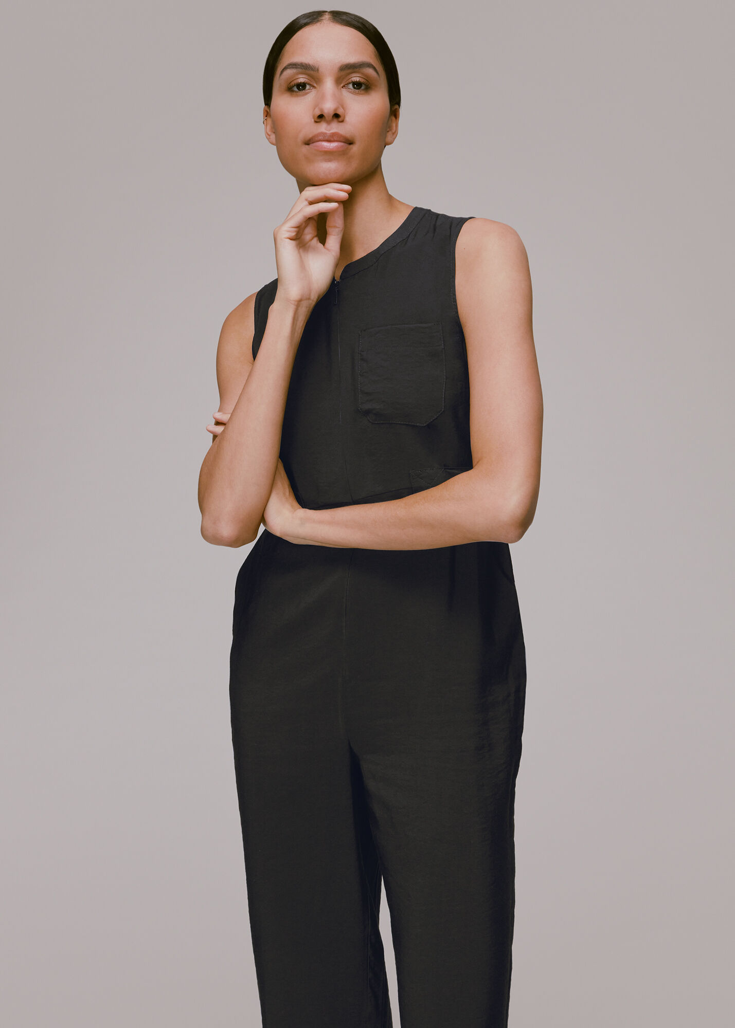 Black Josie Zip Front Jumpsuit Whistles