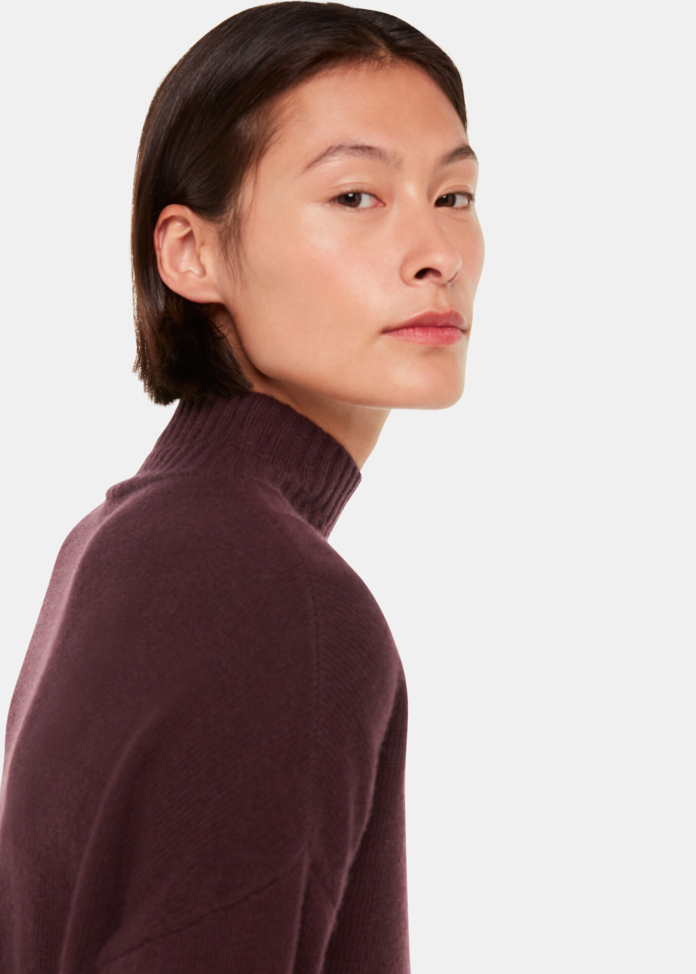 Burgundy Wool Double Trim Funnel Neck | WHISTLES | Whistles UK
