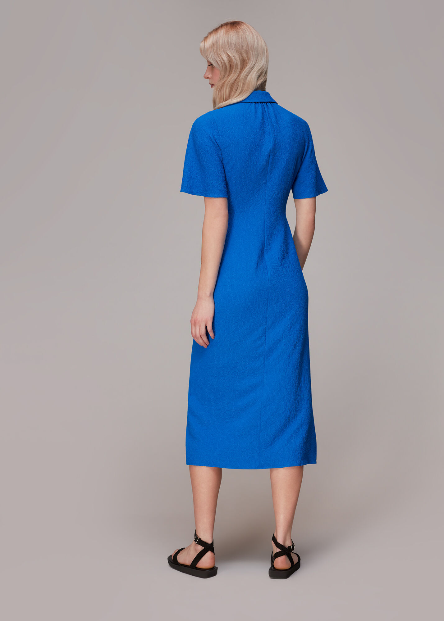Blue Textured Gathered Detail Dress | WHISTLES | Whistles UK