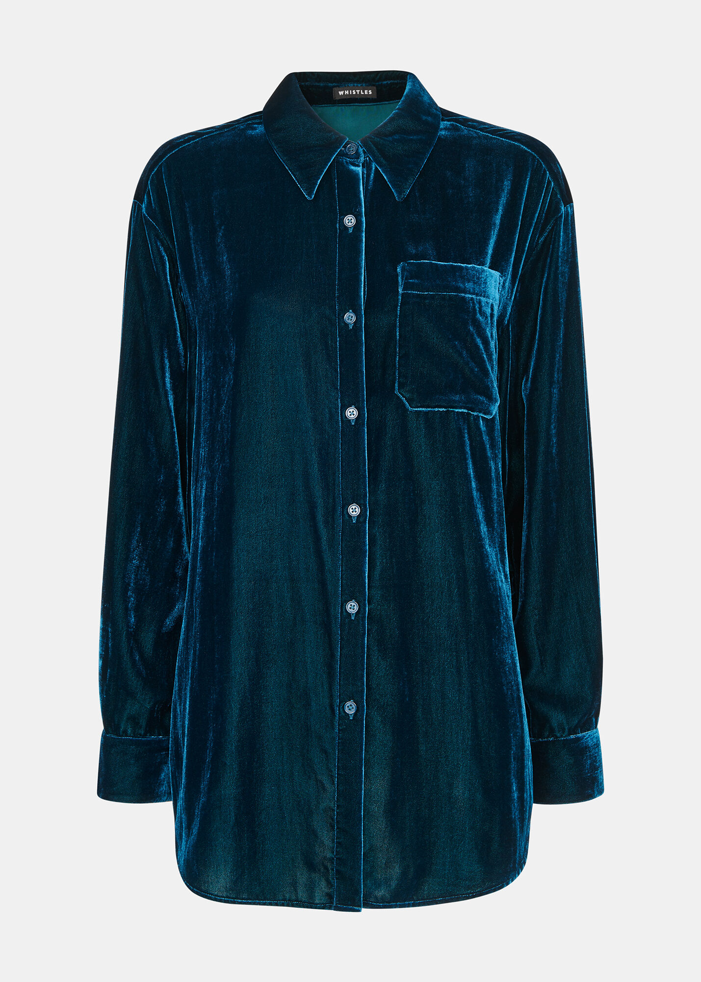 Dark Blue Velvet Oversized Shirt With Front Pocket | Whistles ...