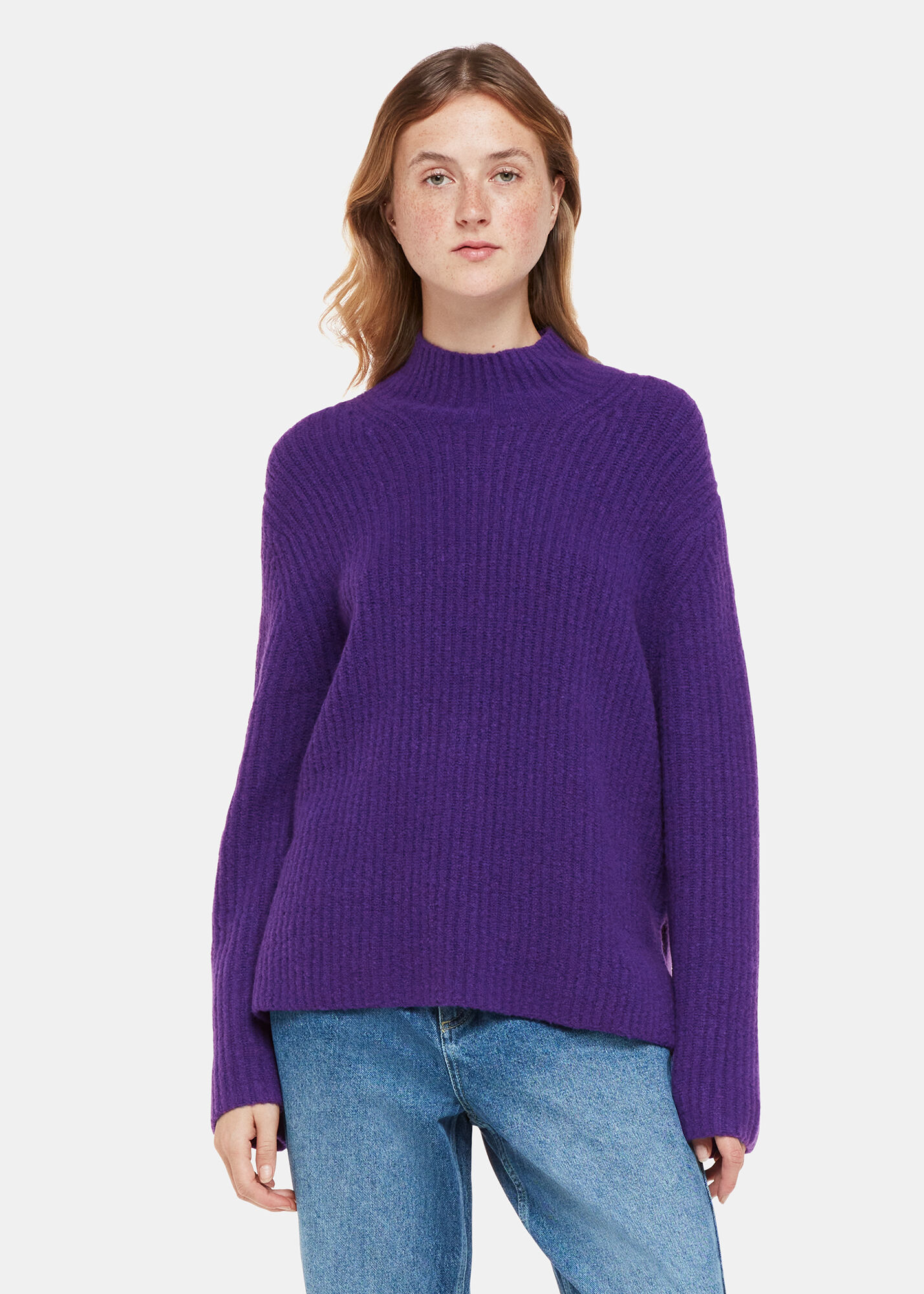 Purple Wool Mix Rib Funnel Neck | WHISTLES | Whistles UK