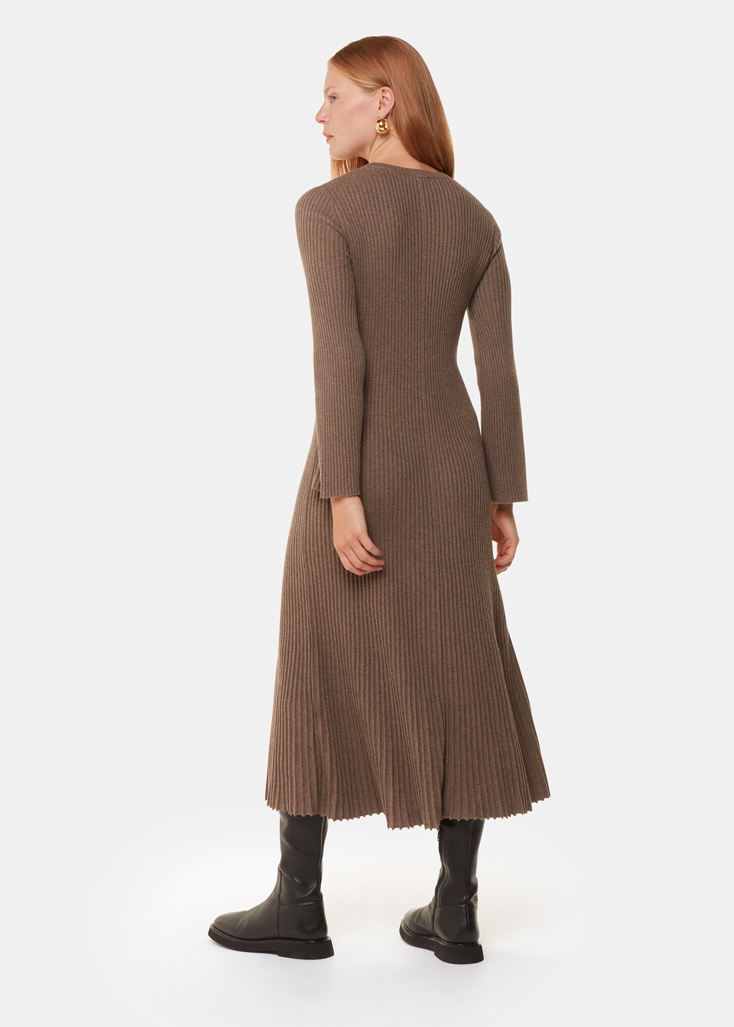 Women's Taupe Fit & Flare Ribbed Knit Dress | Whistles UK