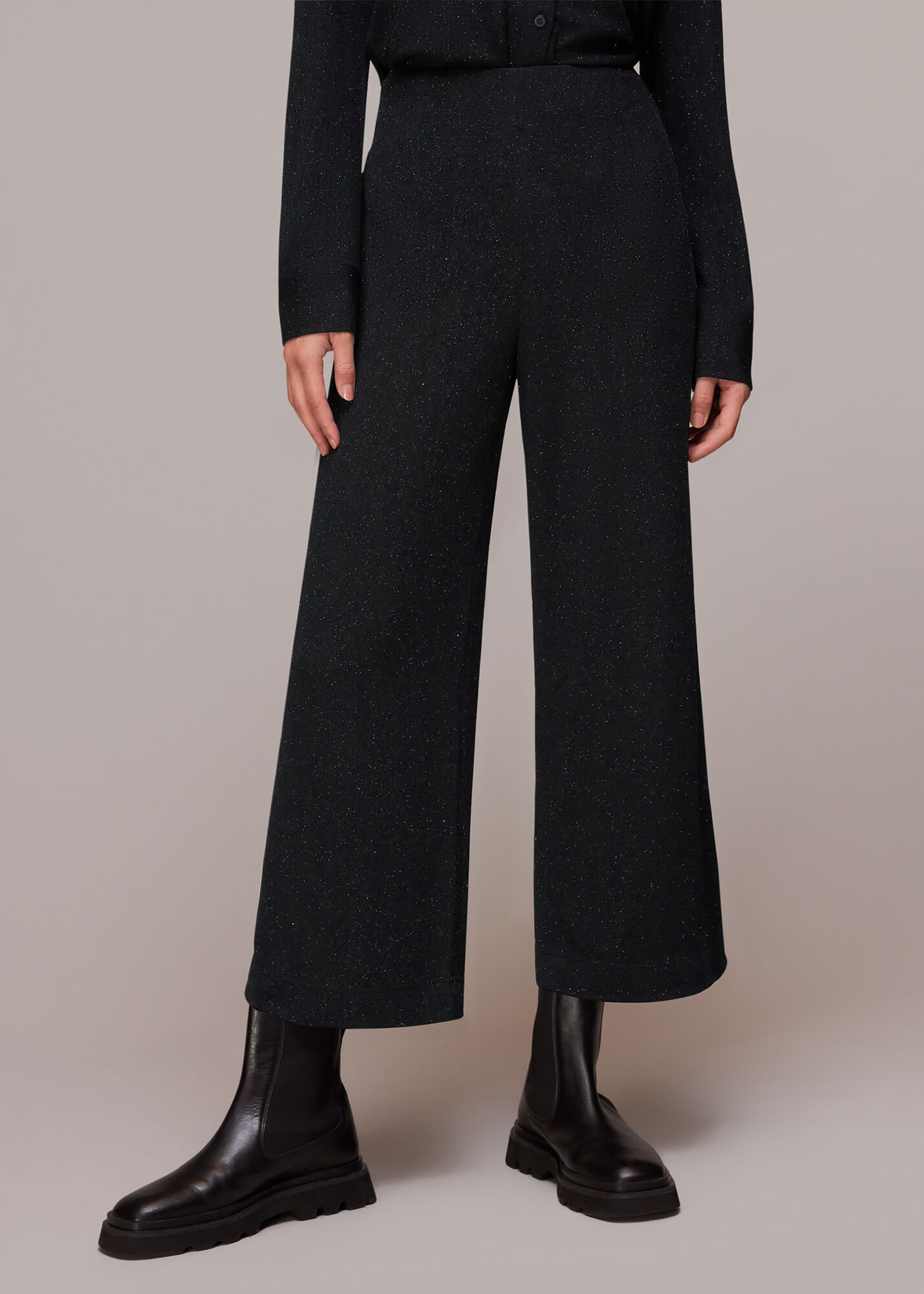Black Sparkle Cropped Trouser | WHISTLES | Whistles UK