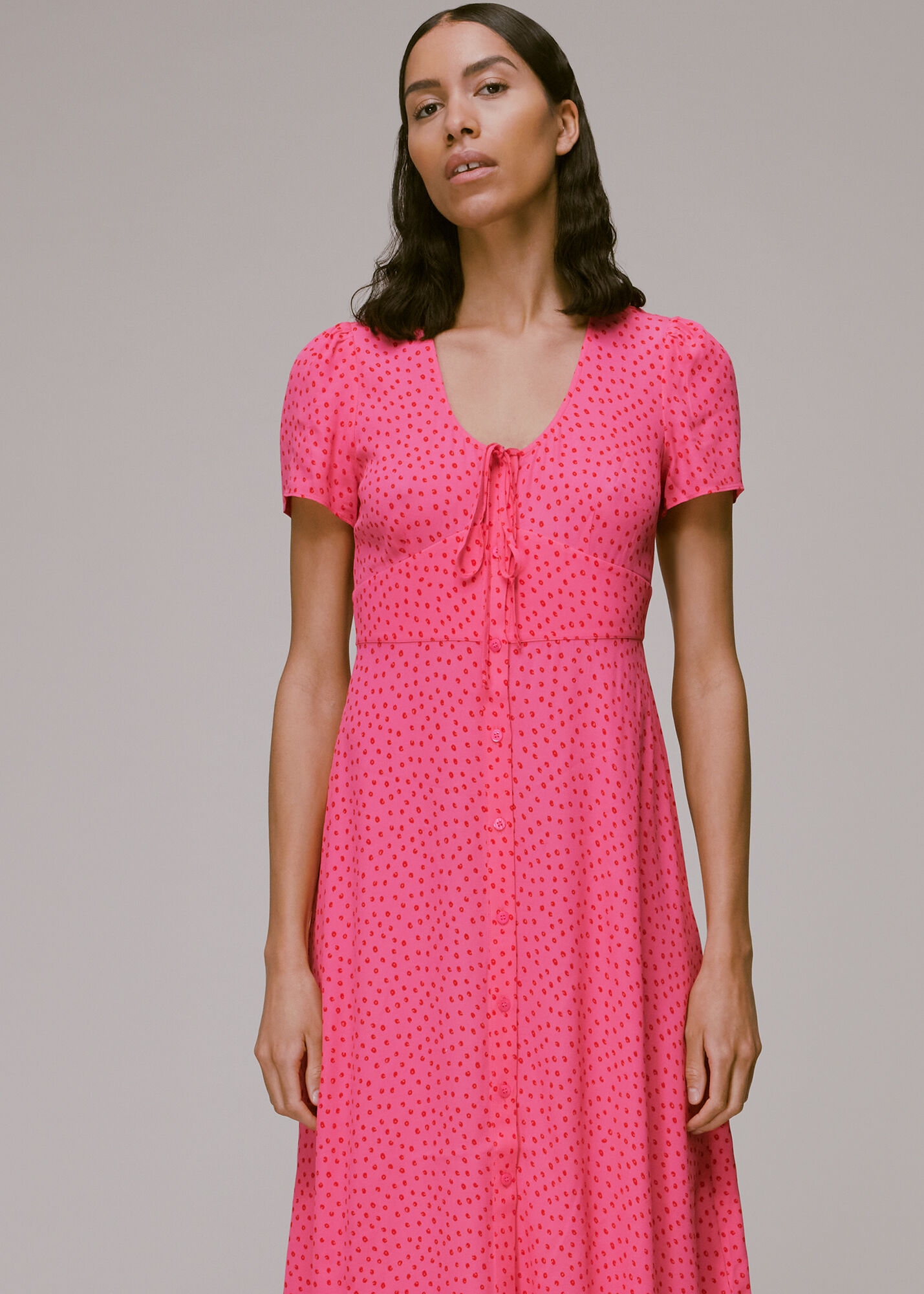 Pink/Multi Heidi Spot Print Dress | WHISTLES | Whistles UK