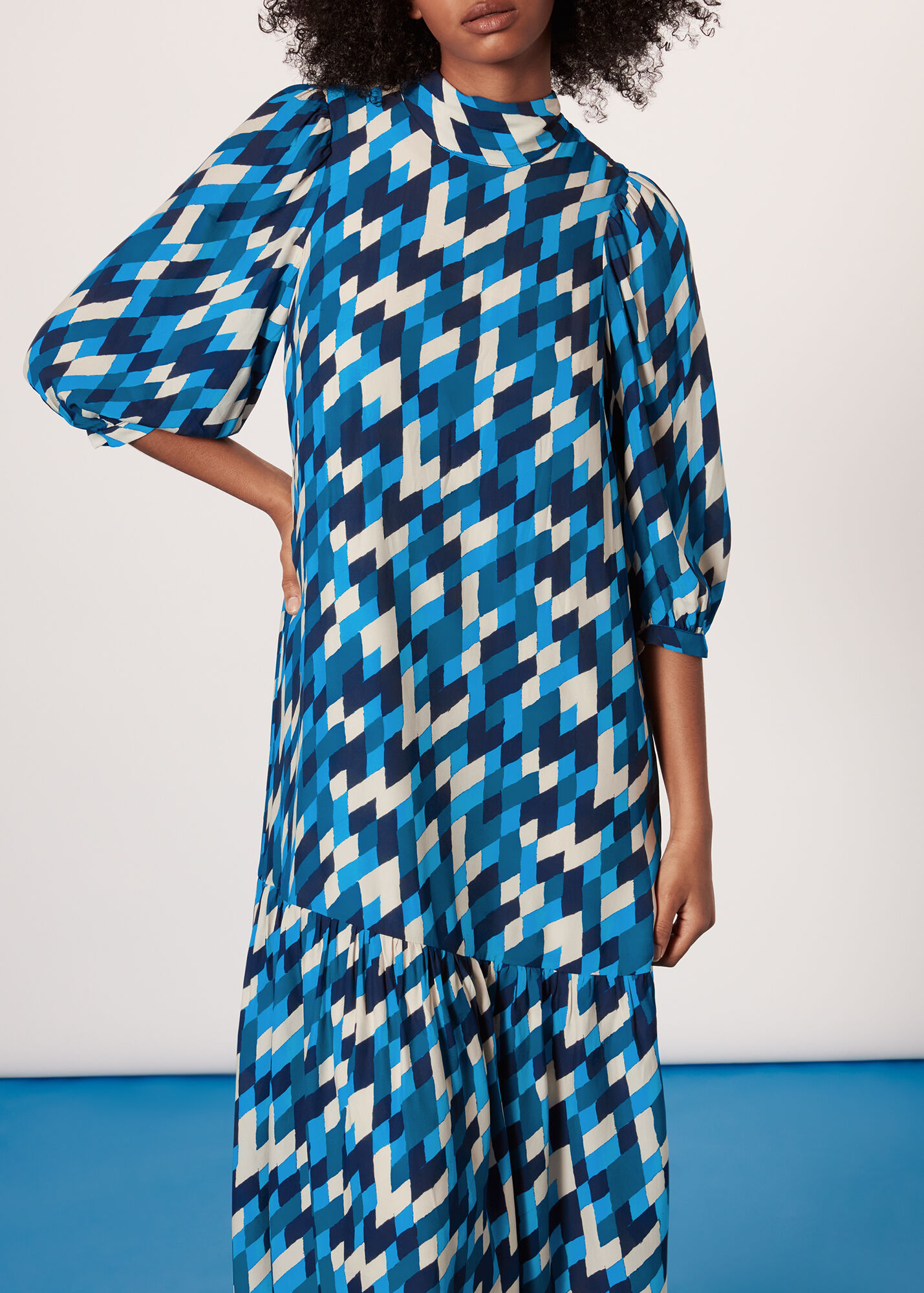 Blue/Multi Diagonal Diamond Dress | WHISTLES | Whistles UK