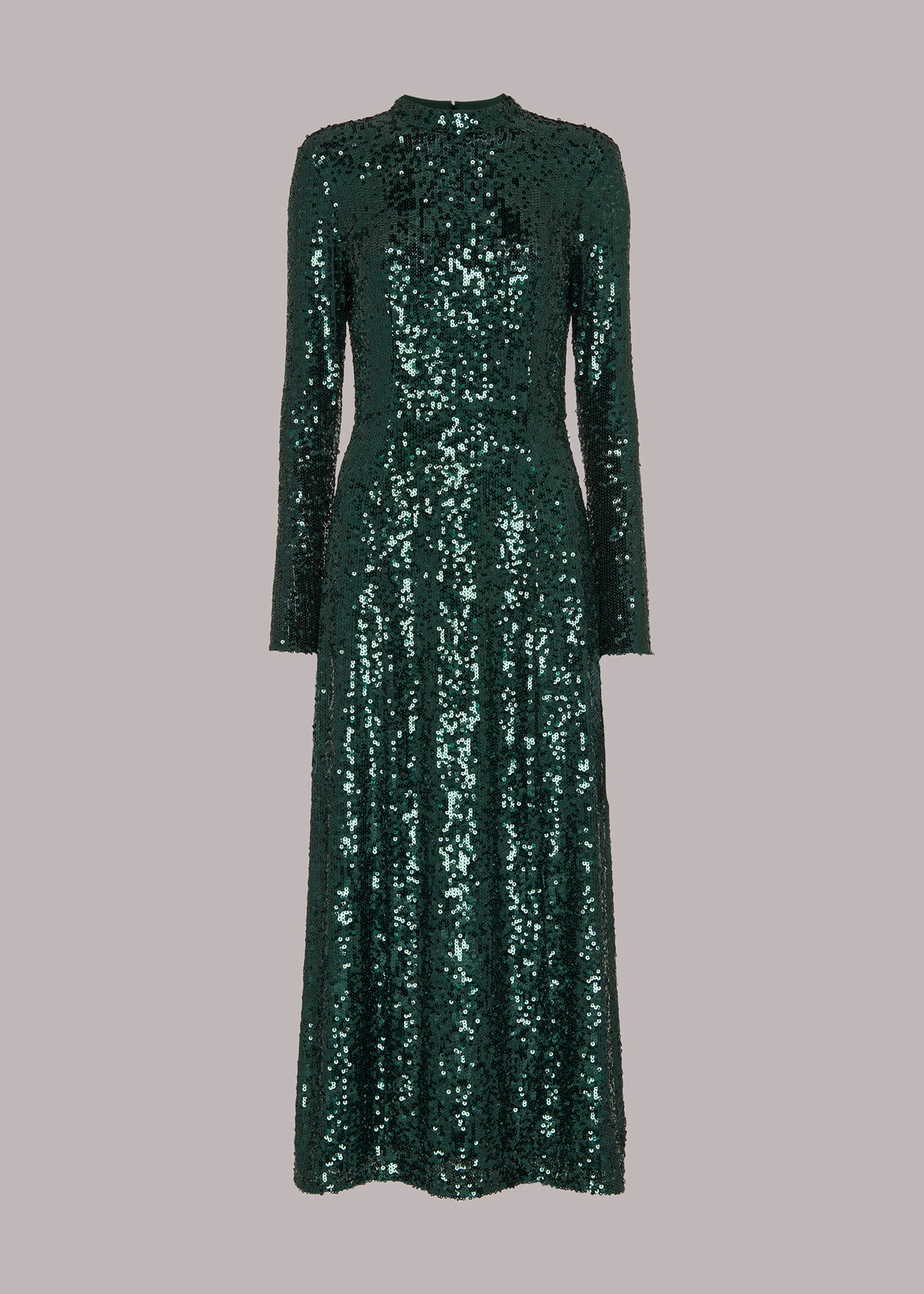 Dark Green Minimal Sequin Midi Dress | WHISTLES
