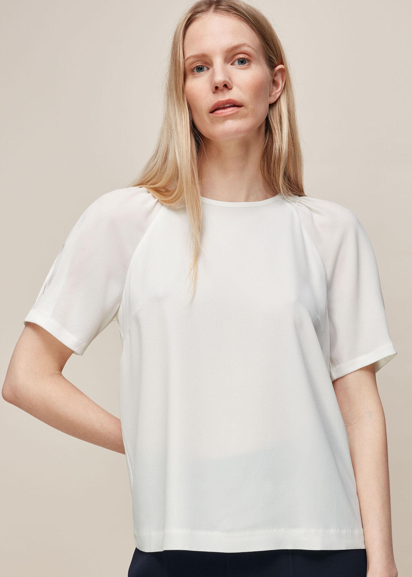 Ivory Smocked Shoulder Shell Top | WHISTLES | Whistles UK