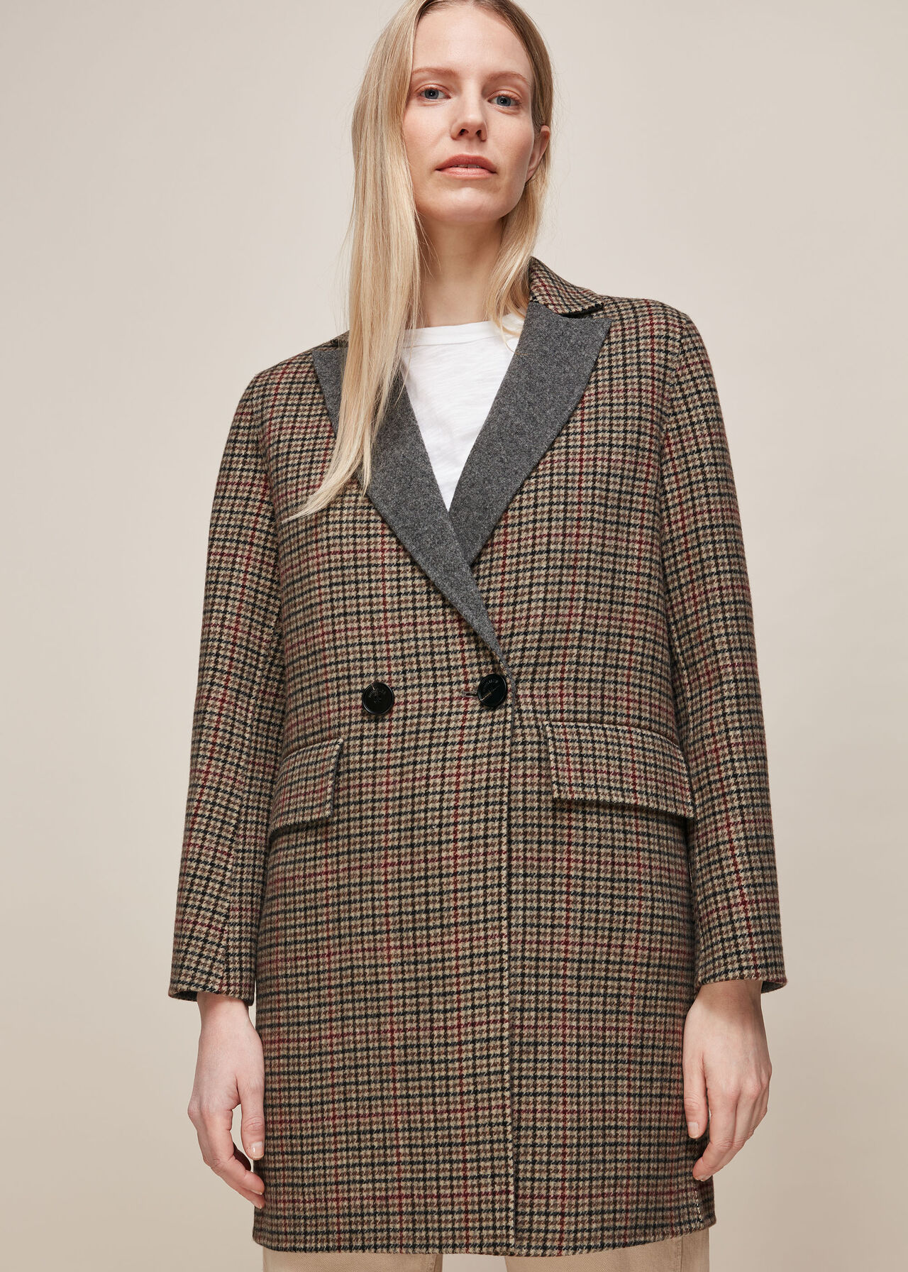 Multicolour Check Double Faced Short Coat | WHISTLES
