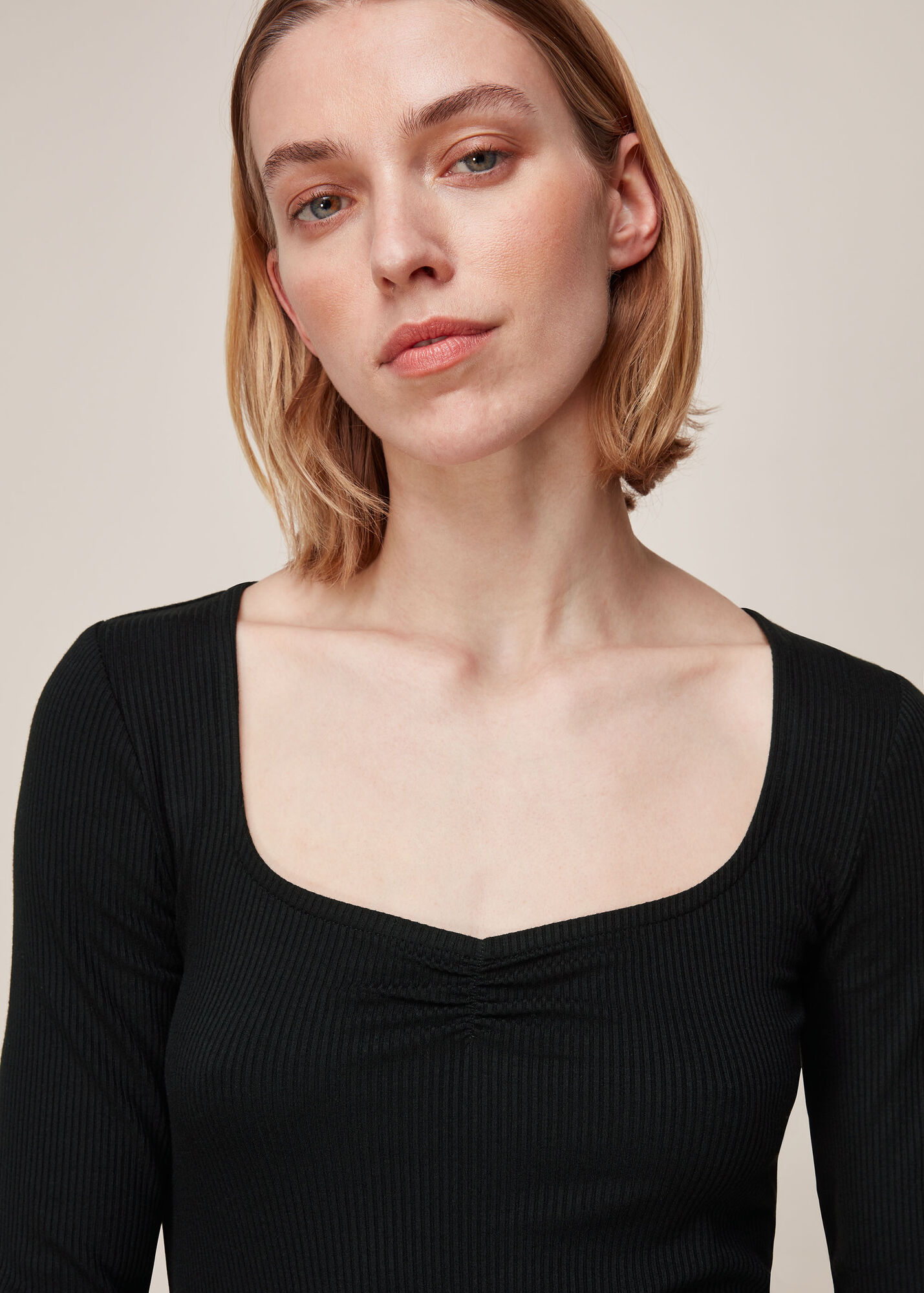 Black Sweetheart Gather Rib Top | WHISTLES